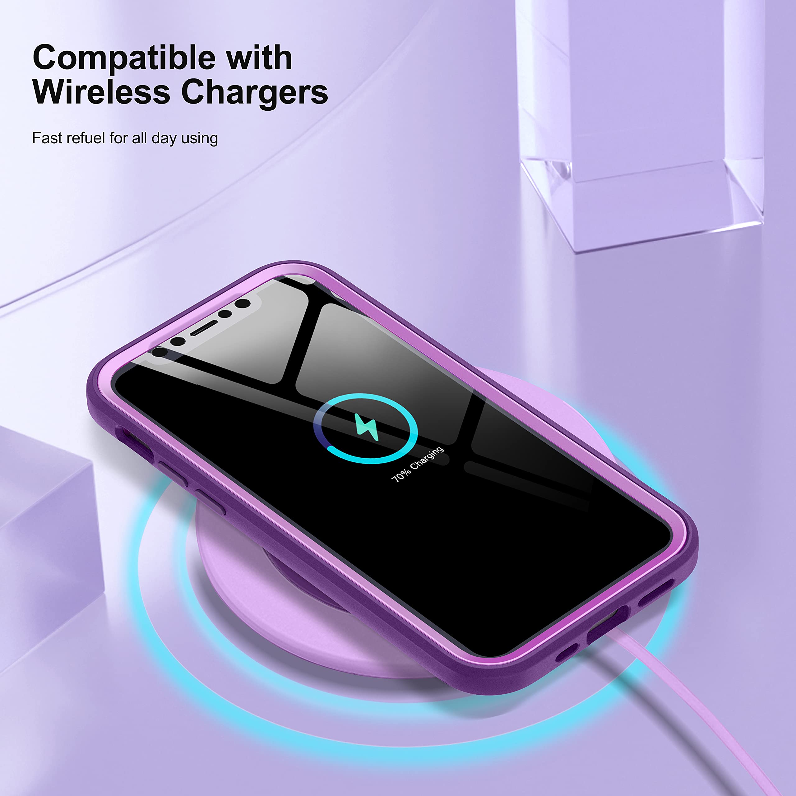 YOUMAKER [2021 Upgraded] Aegis Series for iPhone 12 Case & iPhone 12 Pro Case, Full-Body with Built-in Screen Protector Rugged Clear Case for iPhone 12/12 Pro Case 6.1 Inch - Purple