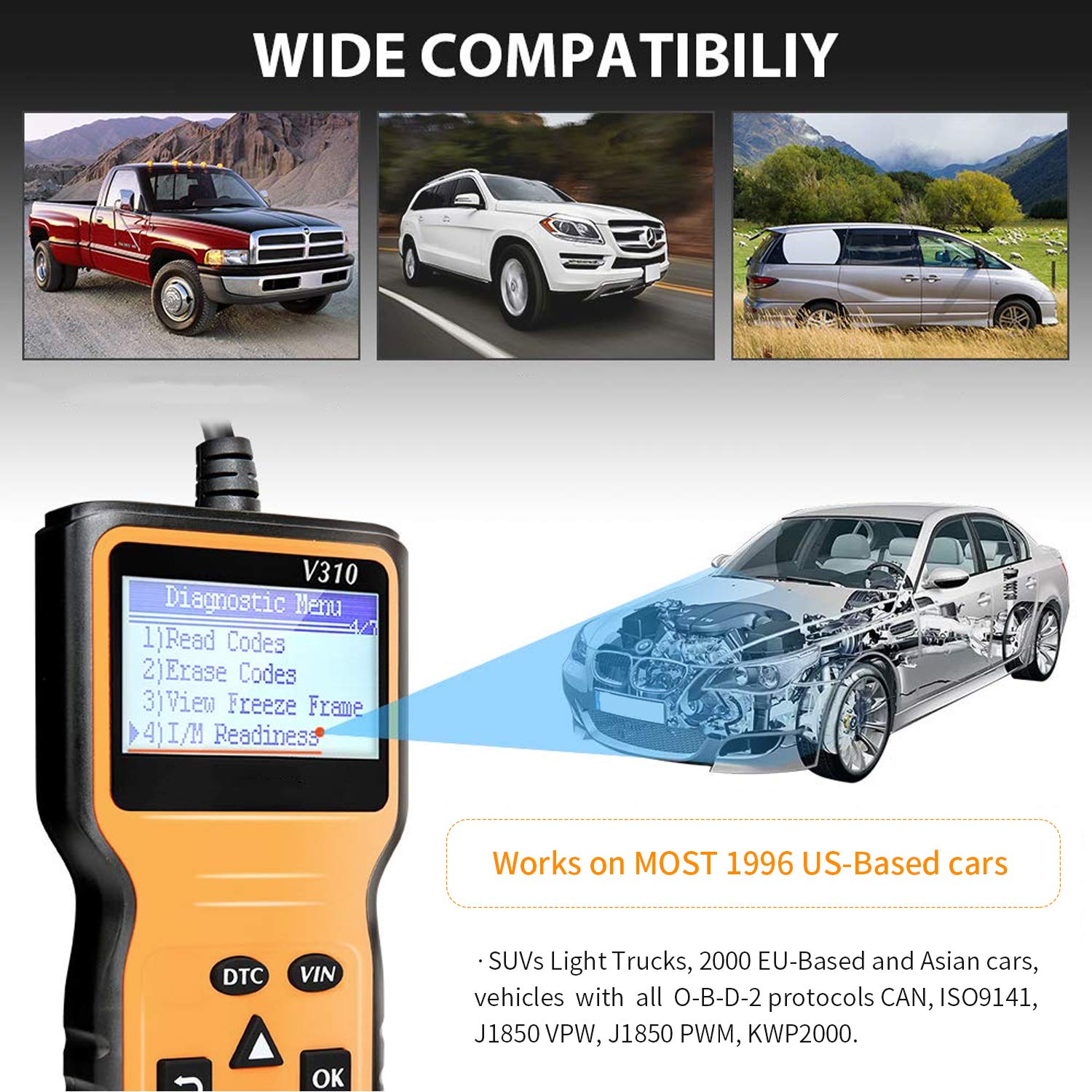 VISLONE V310 Car OBD2 Scanner Code Reader Universal Engine Light Error Analyzer CAN Diagnostic Scan Tool for All O-B-D-II Protocol Cars Since 1996