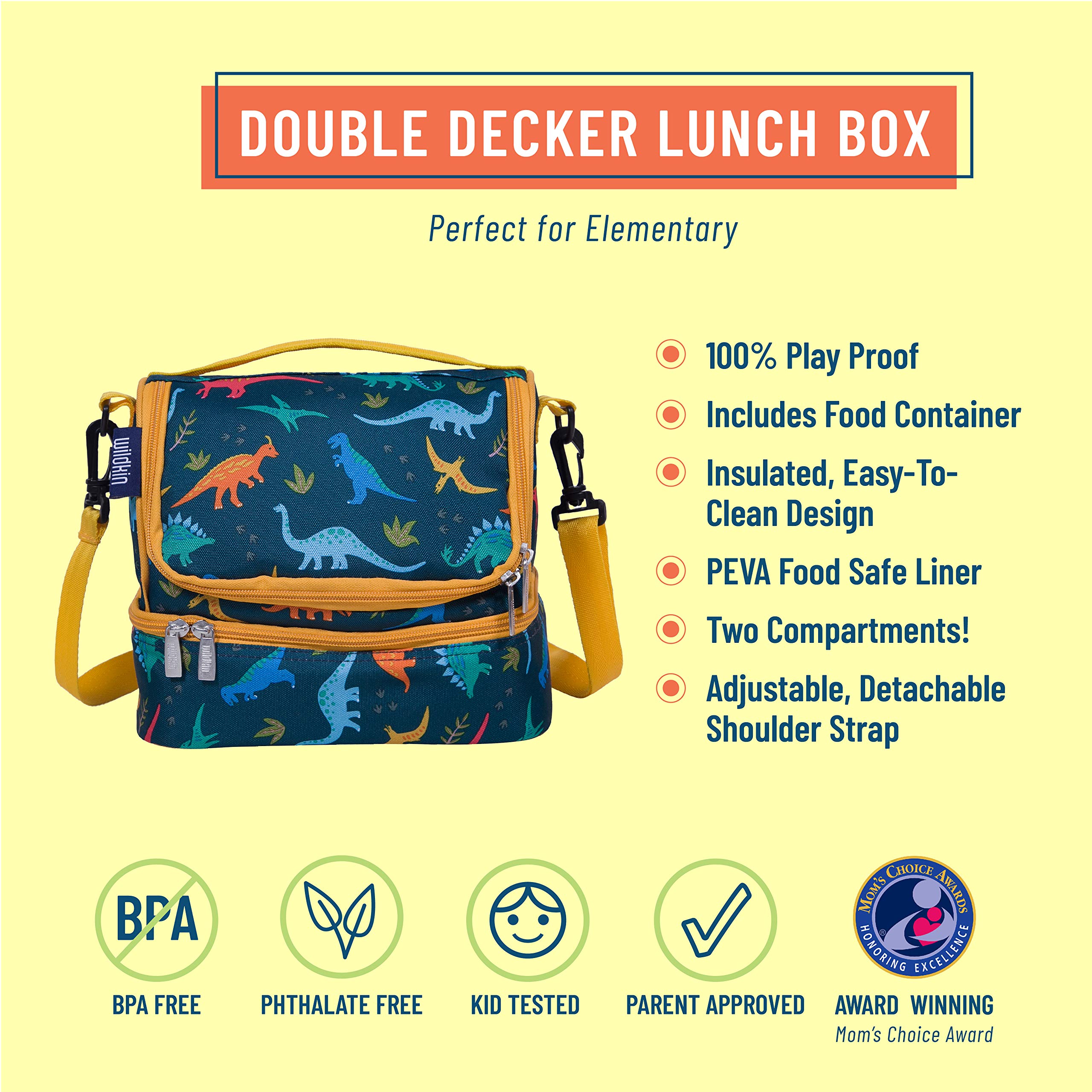 Wildkin Kids Two Compartment Lunch Bag, 17-Inch Backpack, and Ice Pack Bundle for Organized, Fresh and Fulfilling Dishes All Around (Jurassic Dinosaurs)