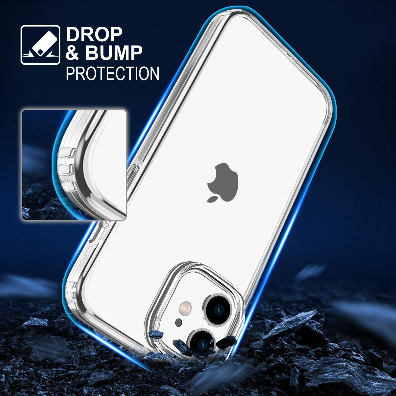 TENOC Phone Case Compatible with iPhone 12 Mini, Clear Case Non-Yellowing Protective Bumper Hard Back Cover for 5.4 Inch