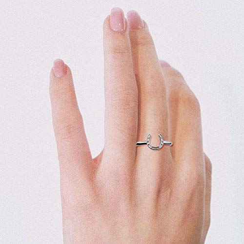 VENSERI 925 Sterling Silver Horseshoe Ring Western Ring Good Luck Horseshoe Ring U Ring Simple Ring for Women Birthday Gift Valentine's Day Gift (White, 9)