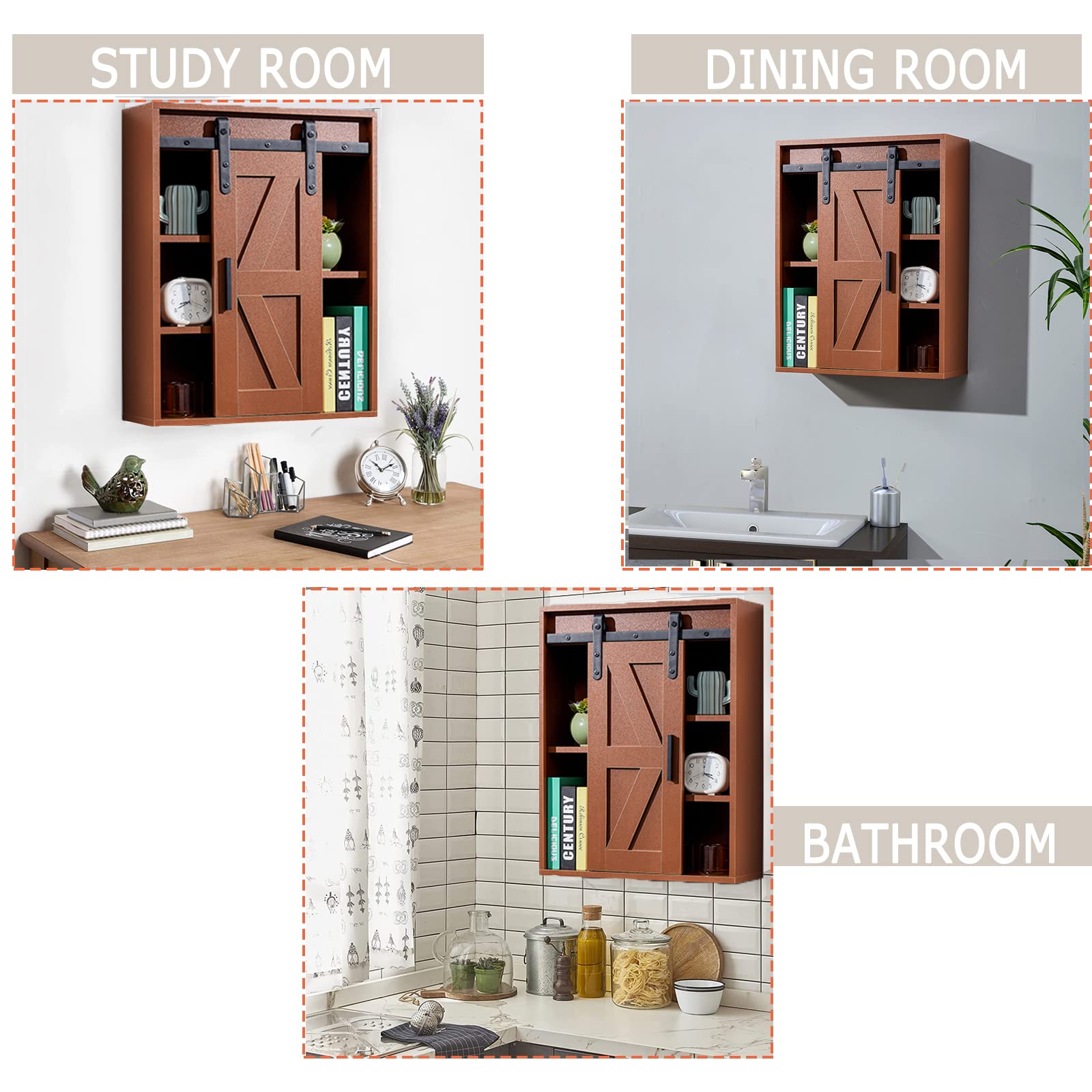 VEEKI Bathroom Wall Cabinet, Adjustable Door and 5 Shelves Space Saver Storage Cabinet, Wall Mounted Storage Organizer for Bathroom, Toilet, Kitchen, Restroom, 22x8x28 Inch (Espresso)