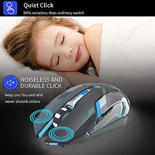 WFB Wireless Gaming Mouse Rechargeable Silent Click Optical Computer Mice with Nano Receiver,Changing Breathing Backlit, 3 Adjustable DPI Up to 2400 for Laptop,PC,MacBook etc (Updated Version,Black)