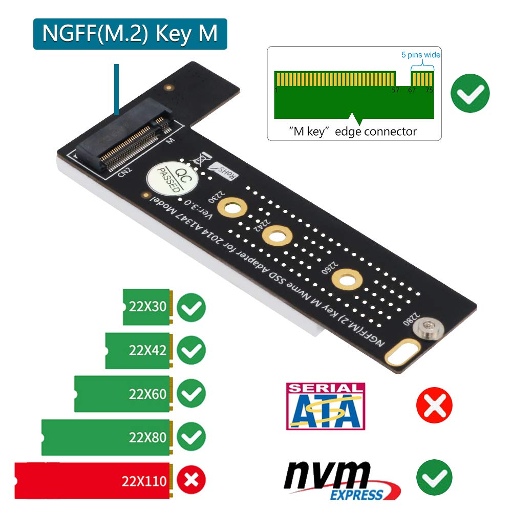 Timack M.2 NGFF M-Key NVME SSD Converter Card Adapter for 2014 MacBook Mini A1347 MEGEN2 MEGEM2 MEGEQ2 NVME SSD