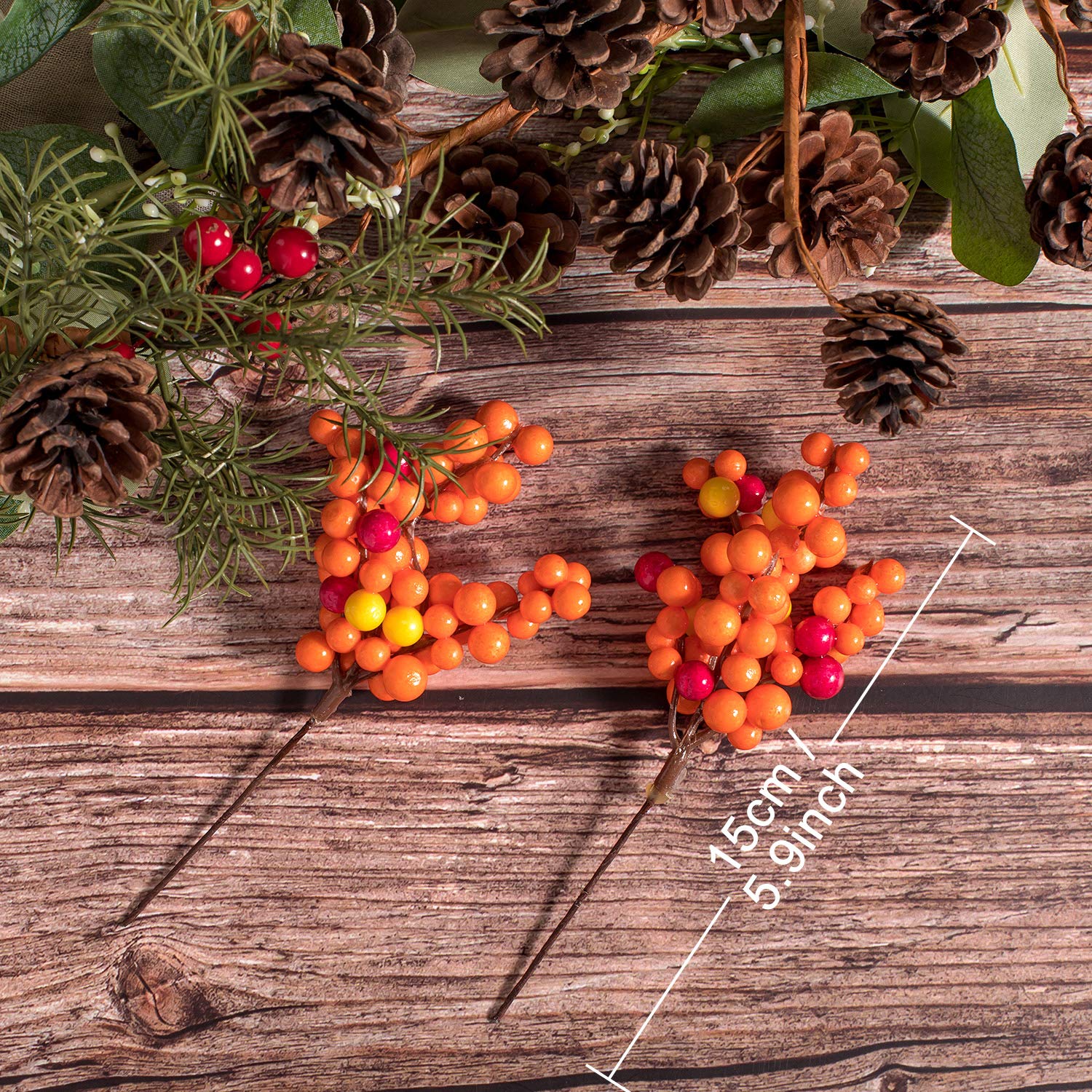 Whaline Autumn Orange Berry Twig Stem, 12 Pack Artificial Orange Berry Picks for Fall Decor, Christmas Tree Decorations, Crafts, Wedding, Holiday Home Decoration