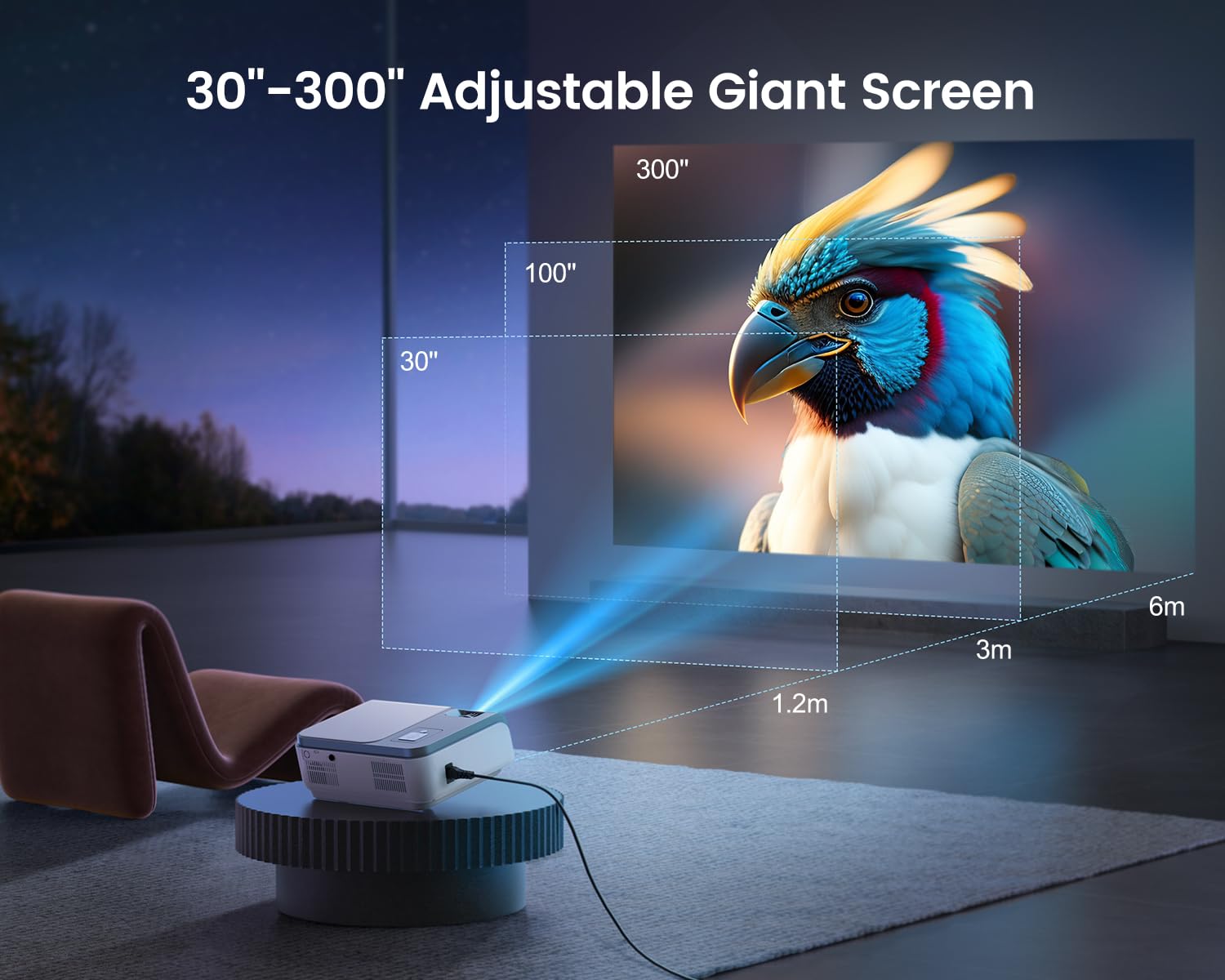 WiMiUS Upgrade Projector with WiFi and Bluetooth, 480 ANSI Lumens 4K Projector, Native 1080P 5G WiFi Projector, 500" Display&Zoom, Brighter&Clearer Outdoor Movie Projector for Phone/PC