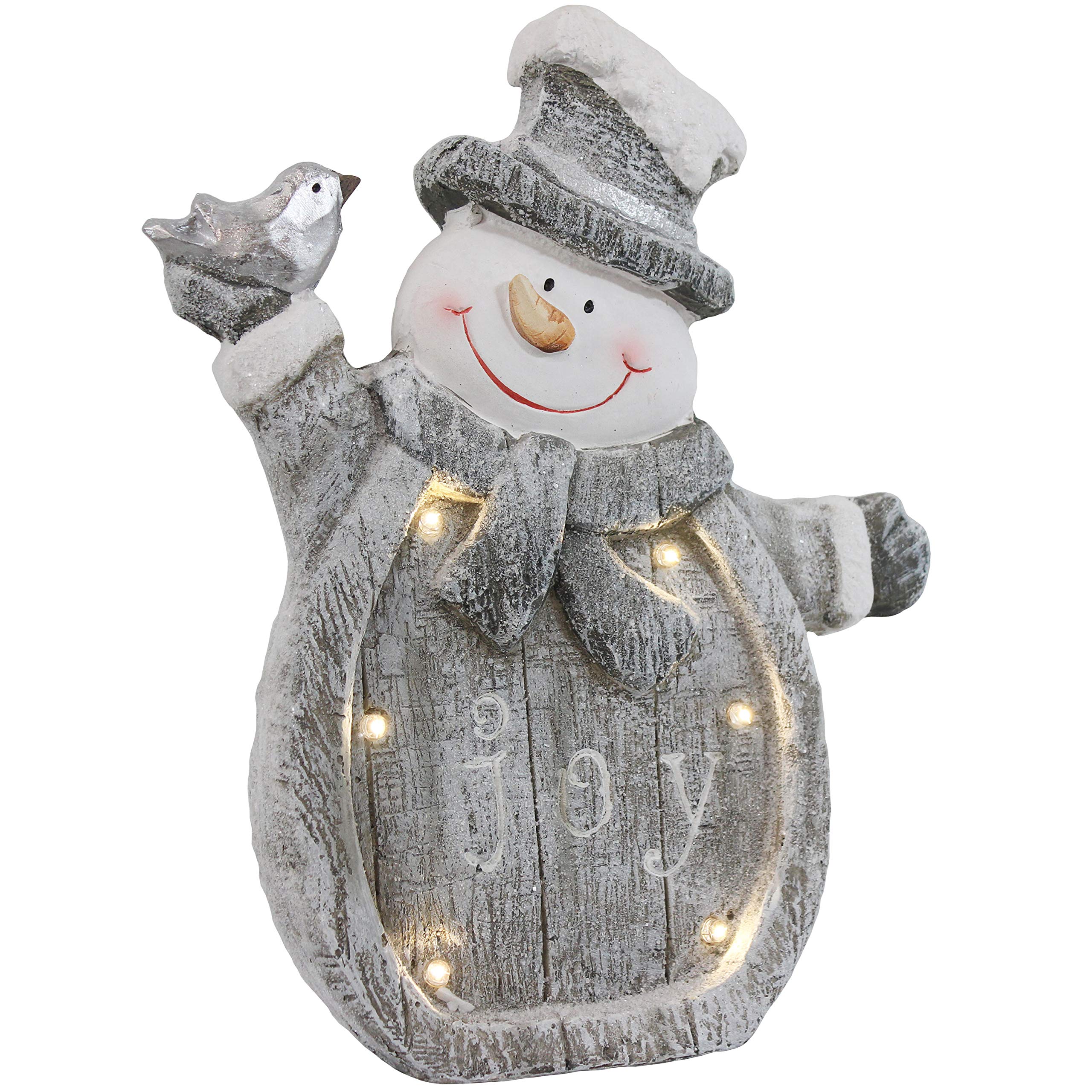 Sunnydaze Joyful Snowman 15-Inch Indoor Christmas Decoration with LED Lights - Battery Operated Pre-Lit Accent