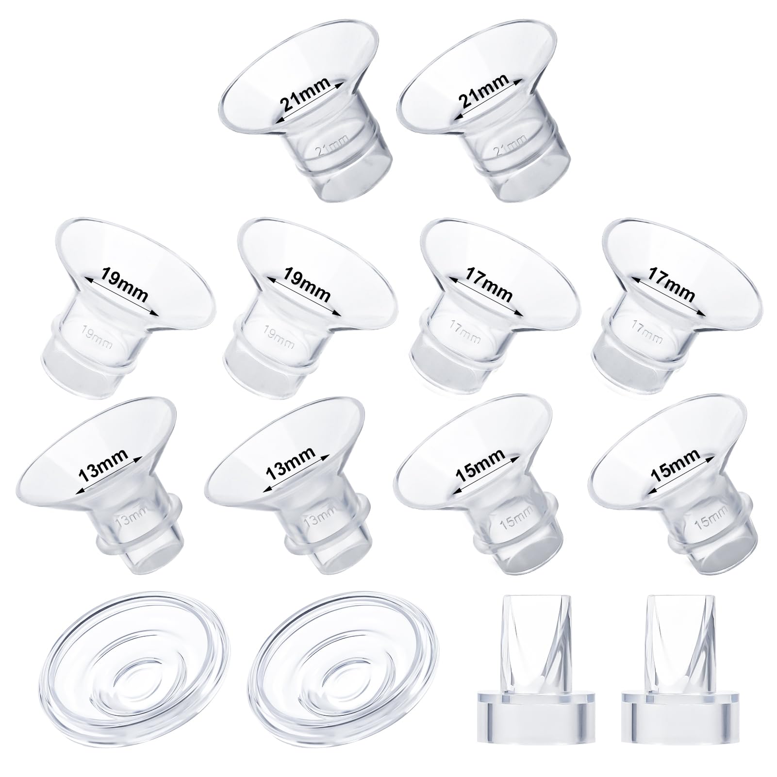 XLSXEXCL 10 PCS Flange Inserts 13/15/17/19/21mm Compatible with S12 Pro/S9 Pro/S12/S9 Breast Pump, Including Duckbill Valve & Silicone Diaphragm