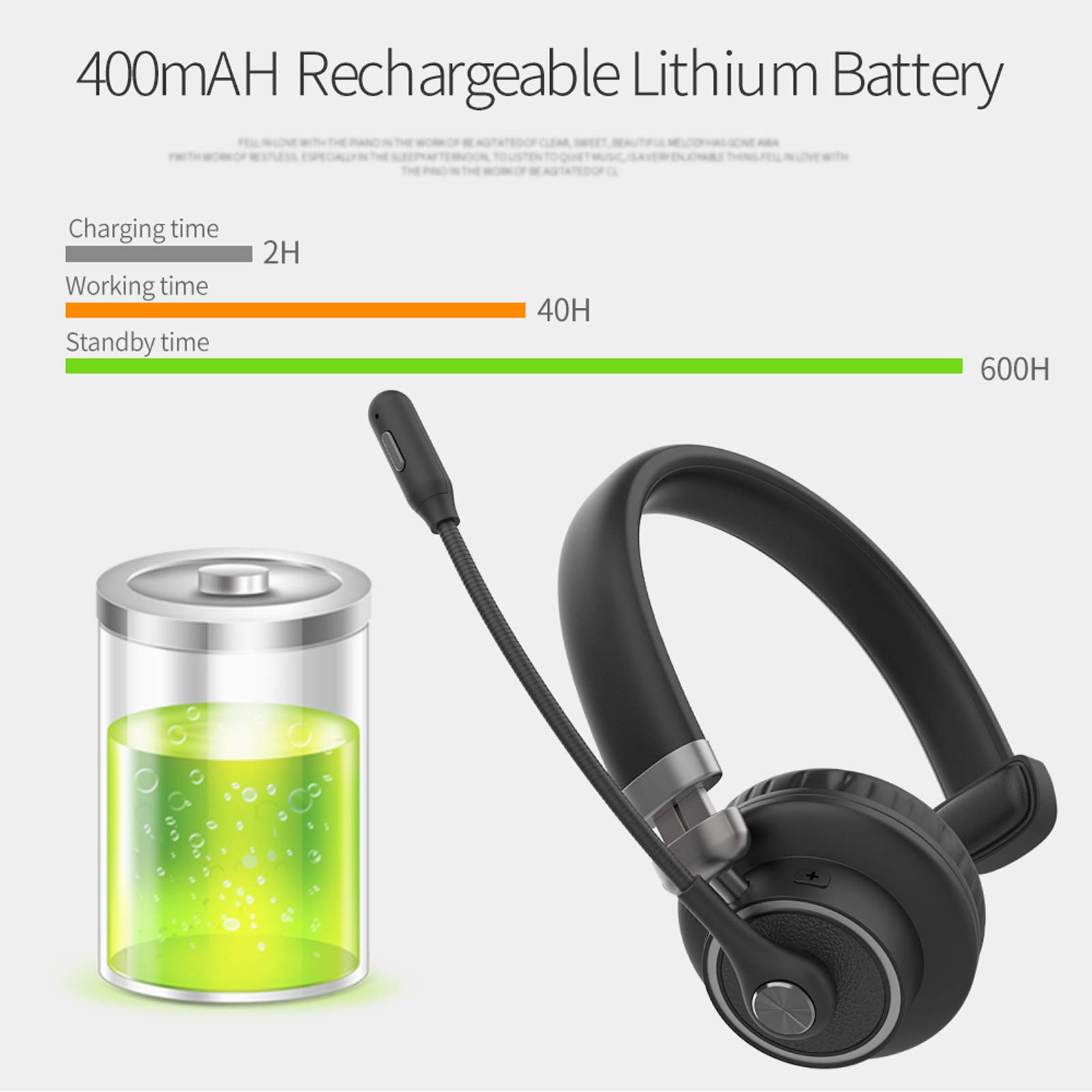 Yezonic Bluetooth Headset with Noise Canceling Microphone V5.0, Truck Wireless Headset with Mic Mute, 24hrs Clear Talk Time Comfort for Car Driver Office Business Call Center Home Work Cell Phone PC