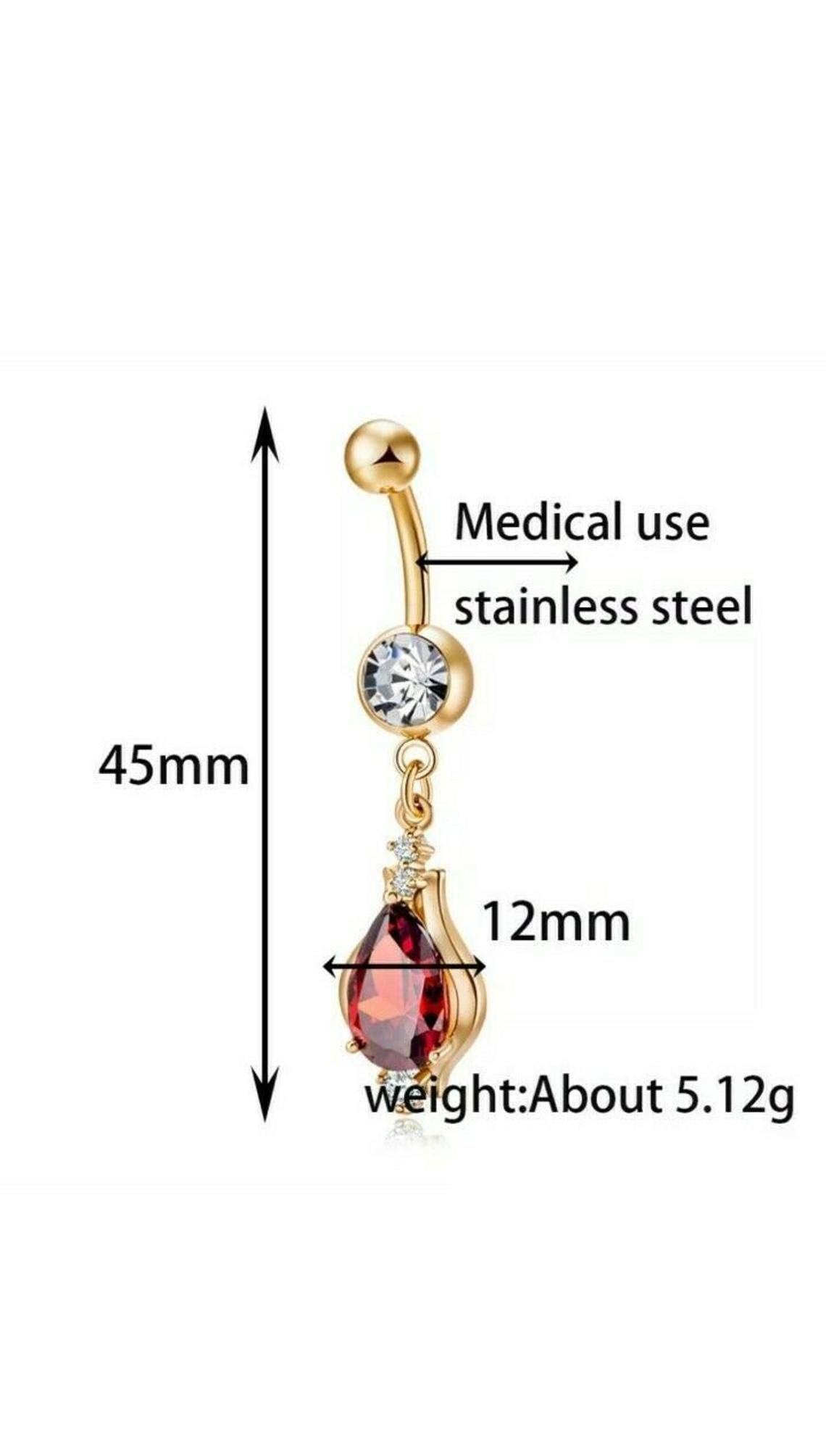 TISHYA JEWELLERS Women's Ruby & Diamond 2.10Ct 14K Yellow Gold Over Sexy Navel Piercing Belly Button Ring