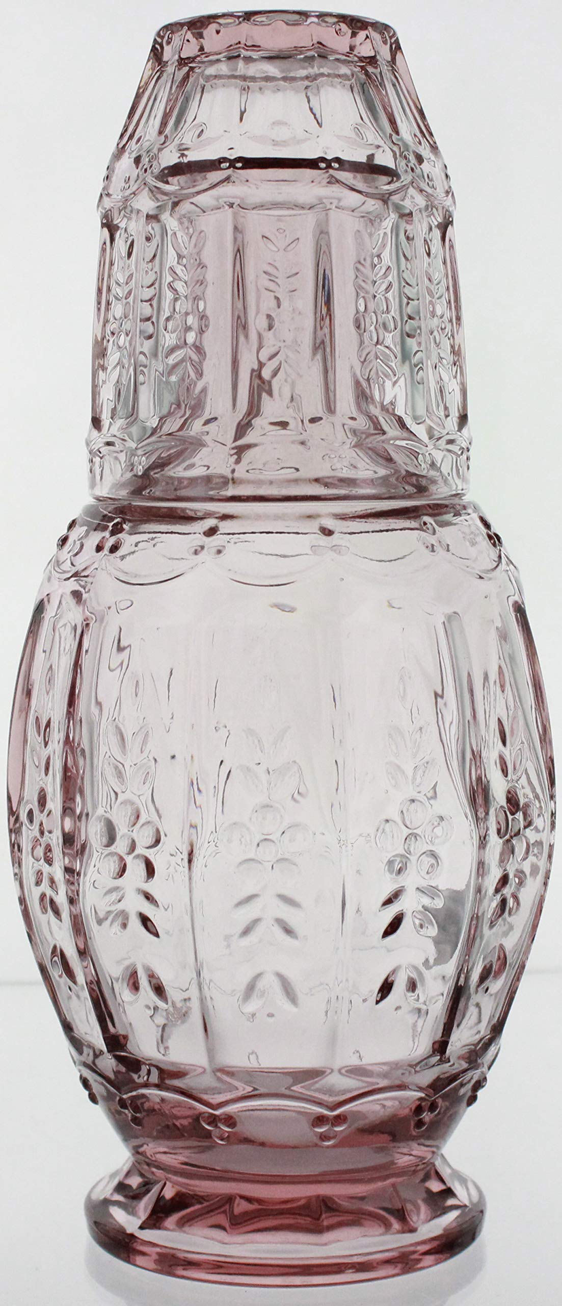 Zanzer Pink/Purple Vintage Bedside Night Carafe Set with Glass Tumbler Perfect for Storing Water, Juice and Other Drinks on Desktop/Shelf