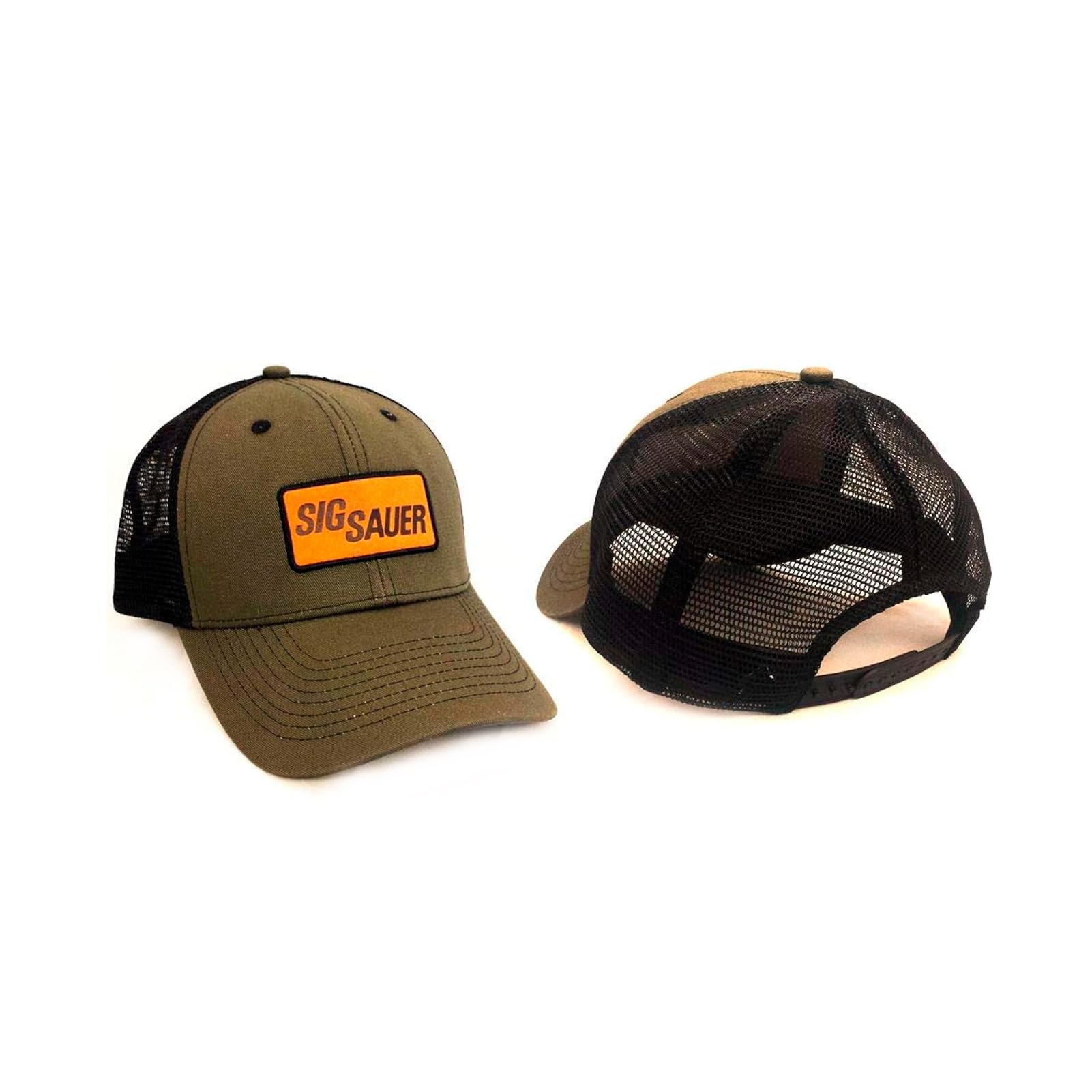 SIG SAUER Men's Leather Patch Adjustable Breathable Mesh Panels Sports Outdoor Shooting Hunting Military Green Trucker Hat
