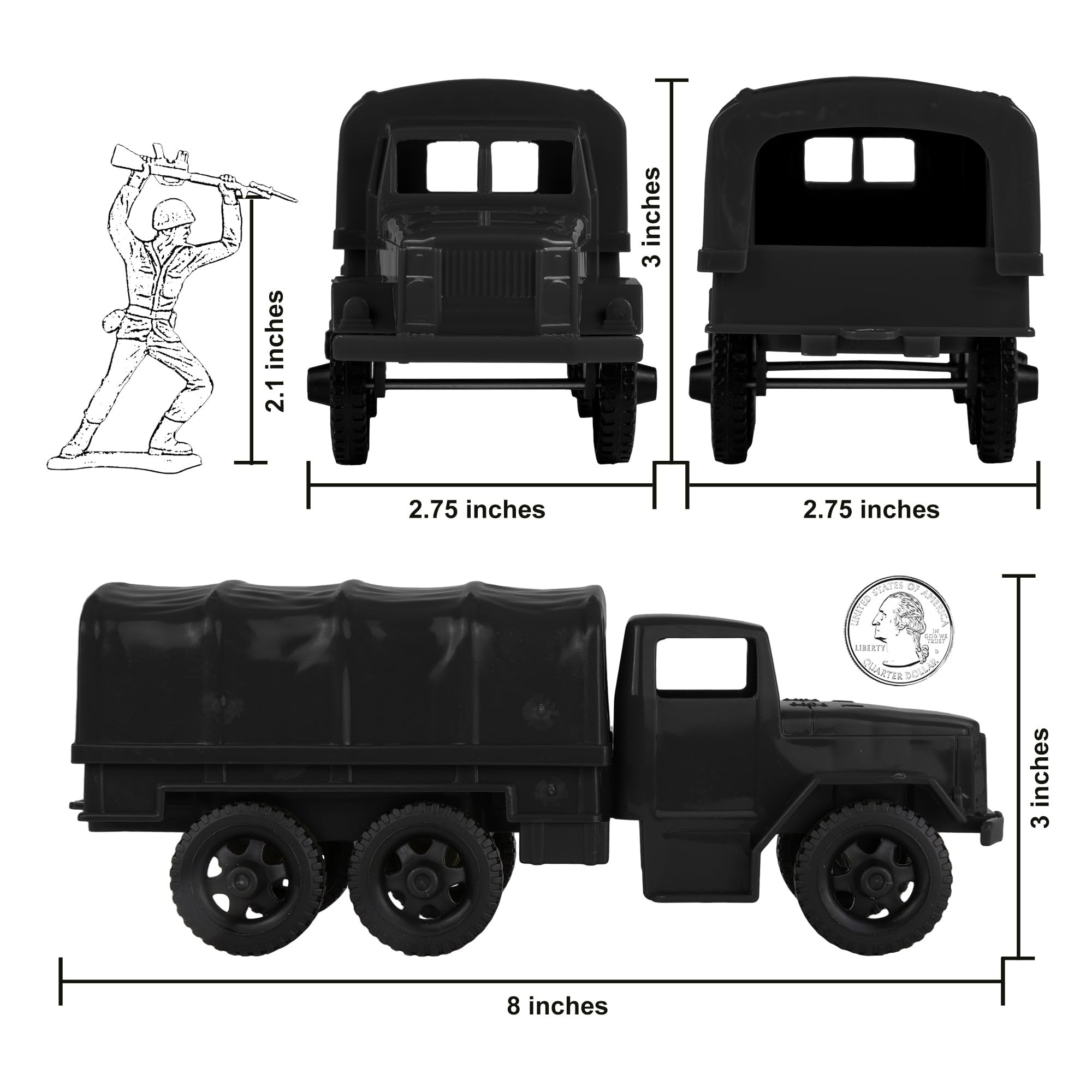 TimMee Combat Convoy Trucks - Plastic Army Men M34 Deuce & a Half Cargo Vehicles