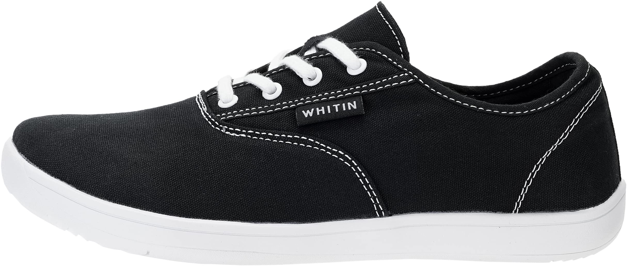WHITIN Womens Canvas Minimalist Barefoot Sneakers Extra Wide Toe Box Zero Drop Sole Shoes Width Fit Minimus Size 8 8W Minimal Trail Running Black 39