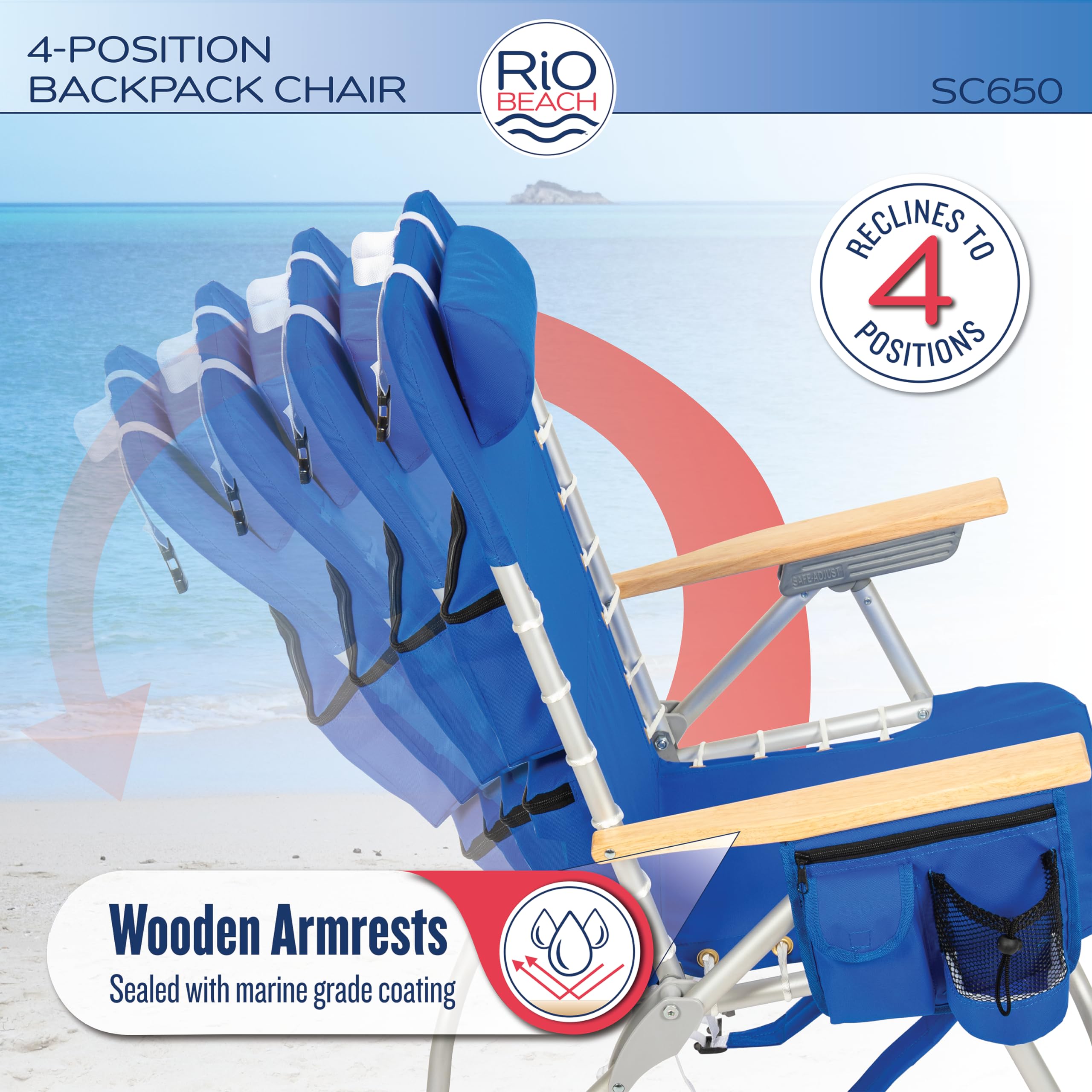 RIO Gear 4-Position Hi-Boy Backpack Beach Chair -Aluminum, Stripe