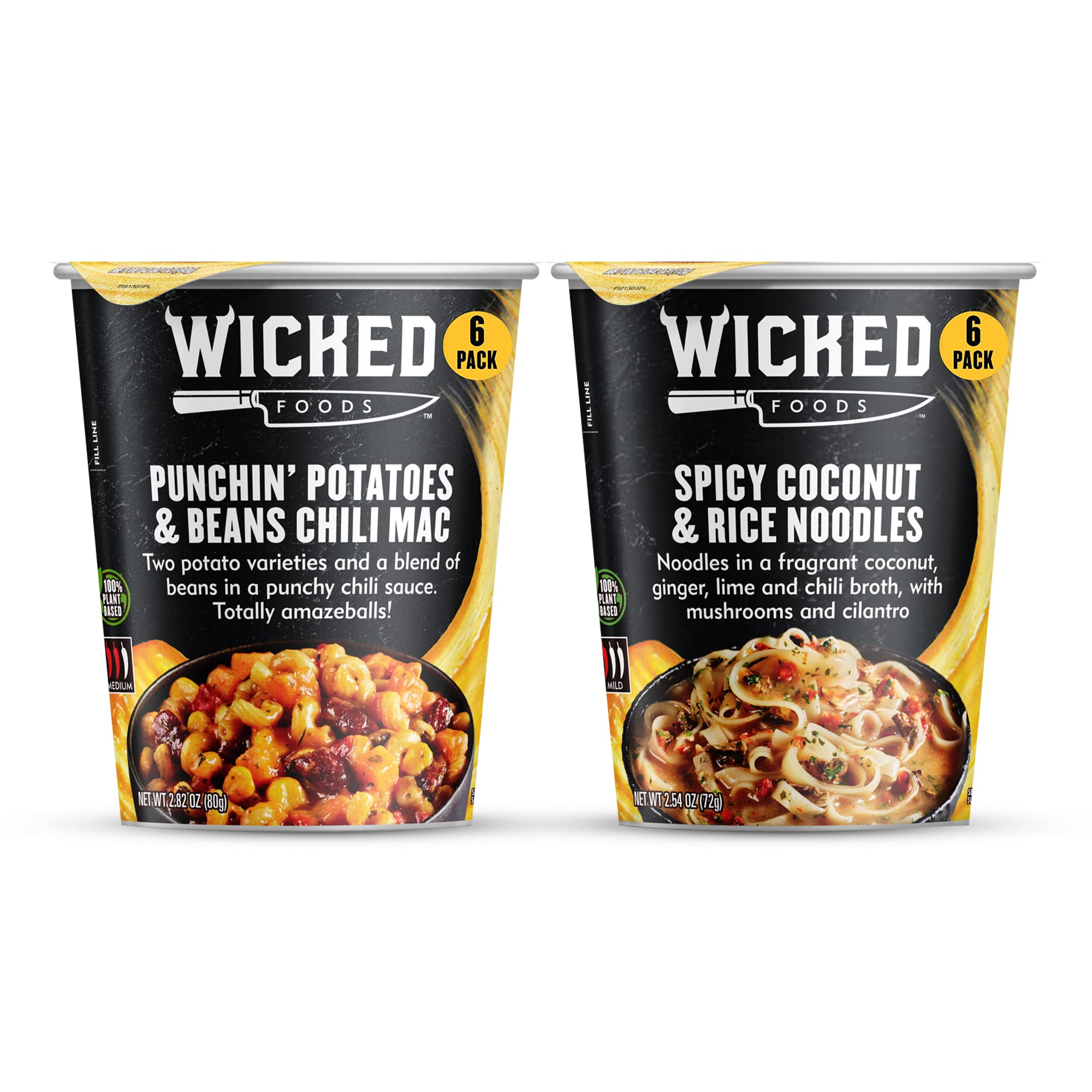 Wicked Kitchen Instant Meals Bundle - (6 Punchin’ Potatoes & Beans Chili Mac) & (6 Spicy Coconut and Rice Noodles)