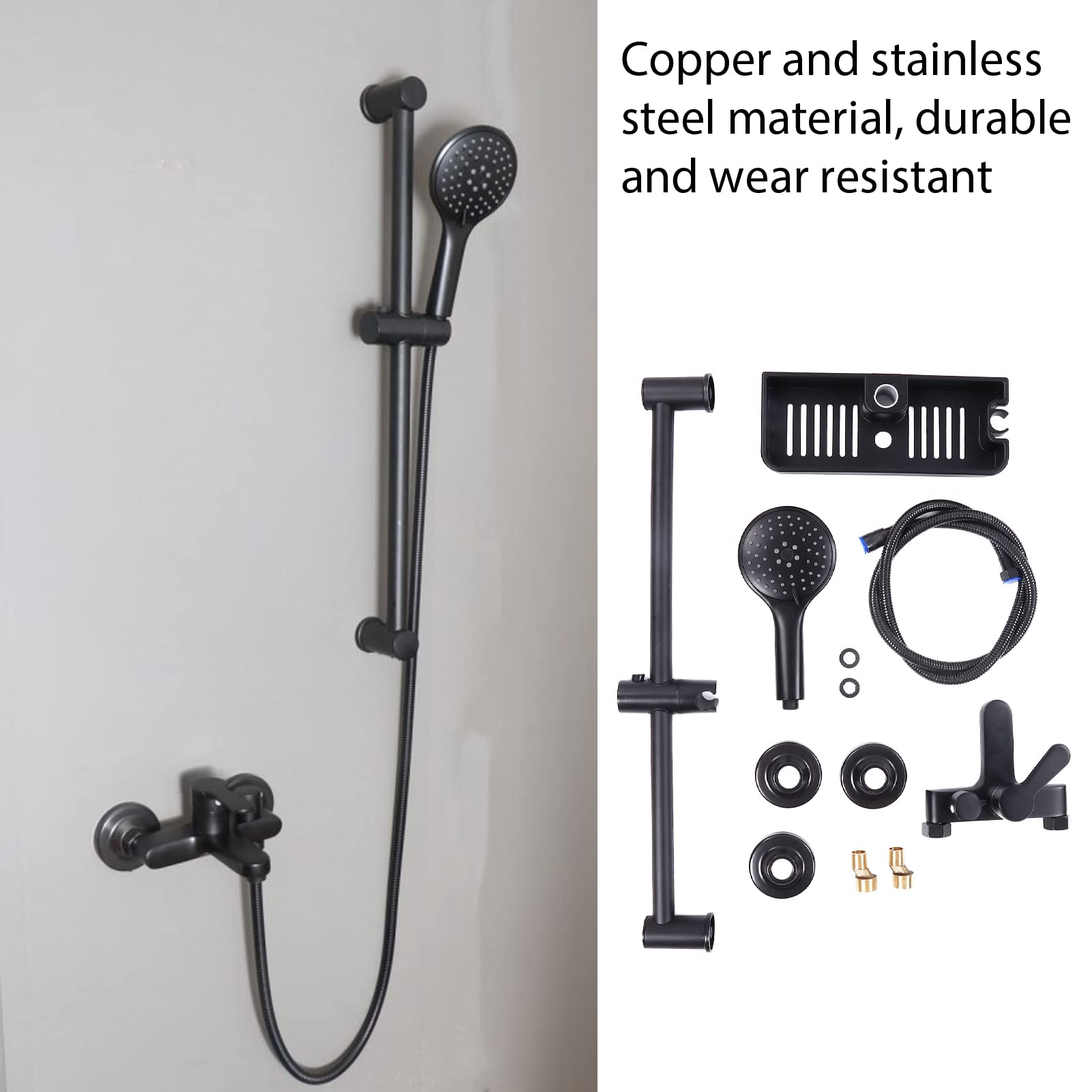 REUIQU shower head, Shower Heads with Handheld Spray Combo, shower head with handheld, G1/2 Shower Combo Set Multifunctional Shower Head System Black Bathroom Shower Kit for Hotel