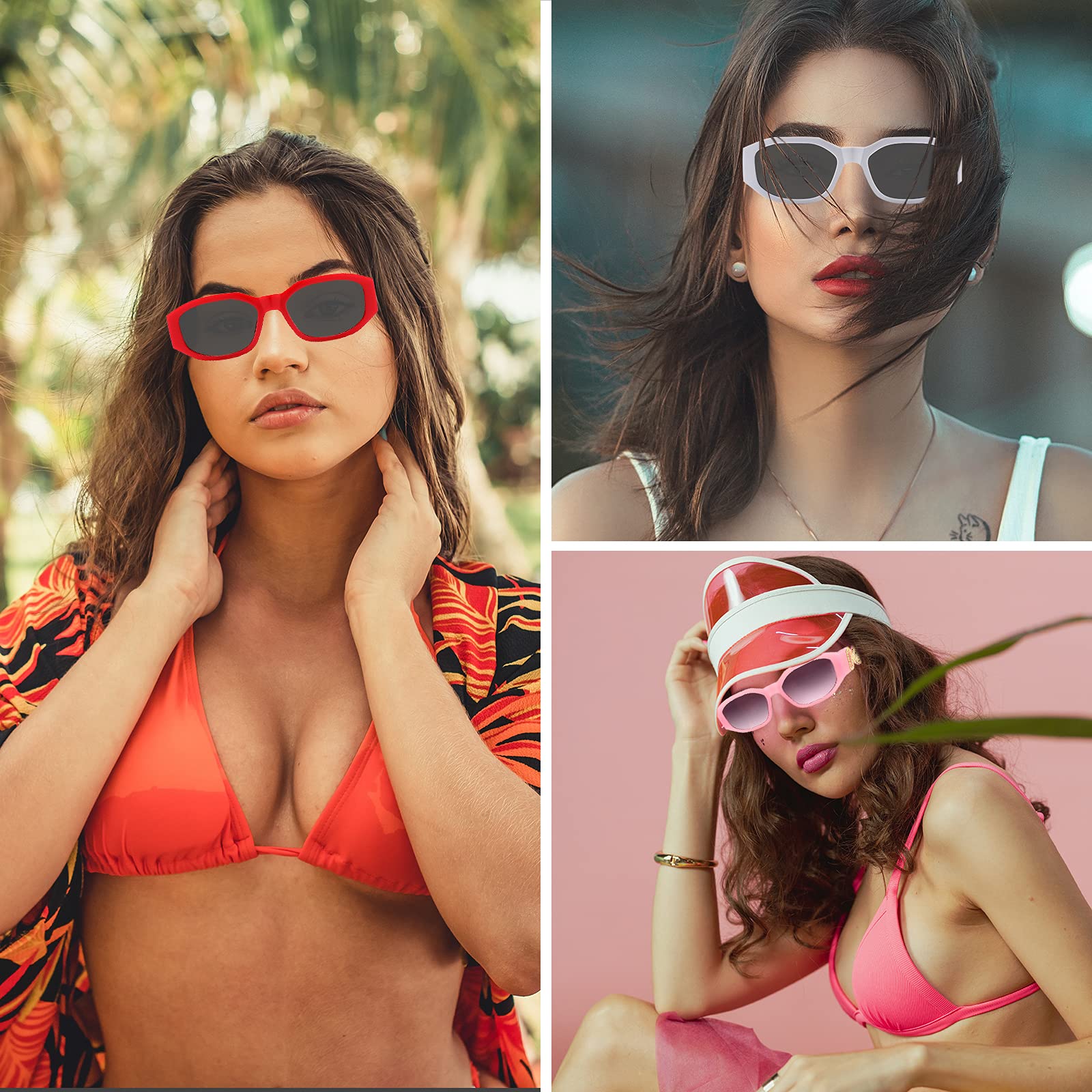YQVIE Small Retro Rectangle Sunglasses Pack for Women Men 90's Irregular Trendy Square Glasses UV400 Protection