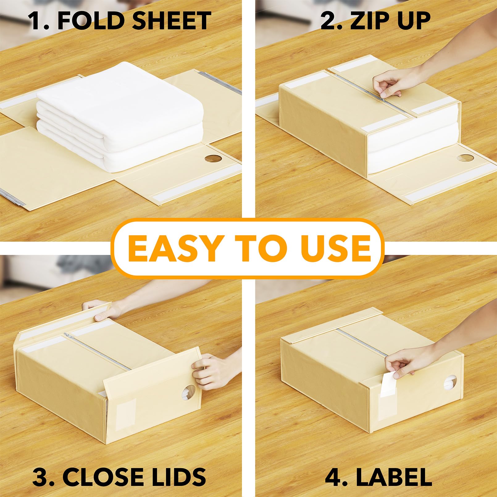 SpaceAid 8 Pack Bed Sheet Organizers and Storage, Foldable Sheet Organizer for Linen Closet, Sheets Set Folder Keeper with Window XL (Queen & King Size) Organizing Bedding Container, Beige