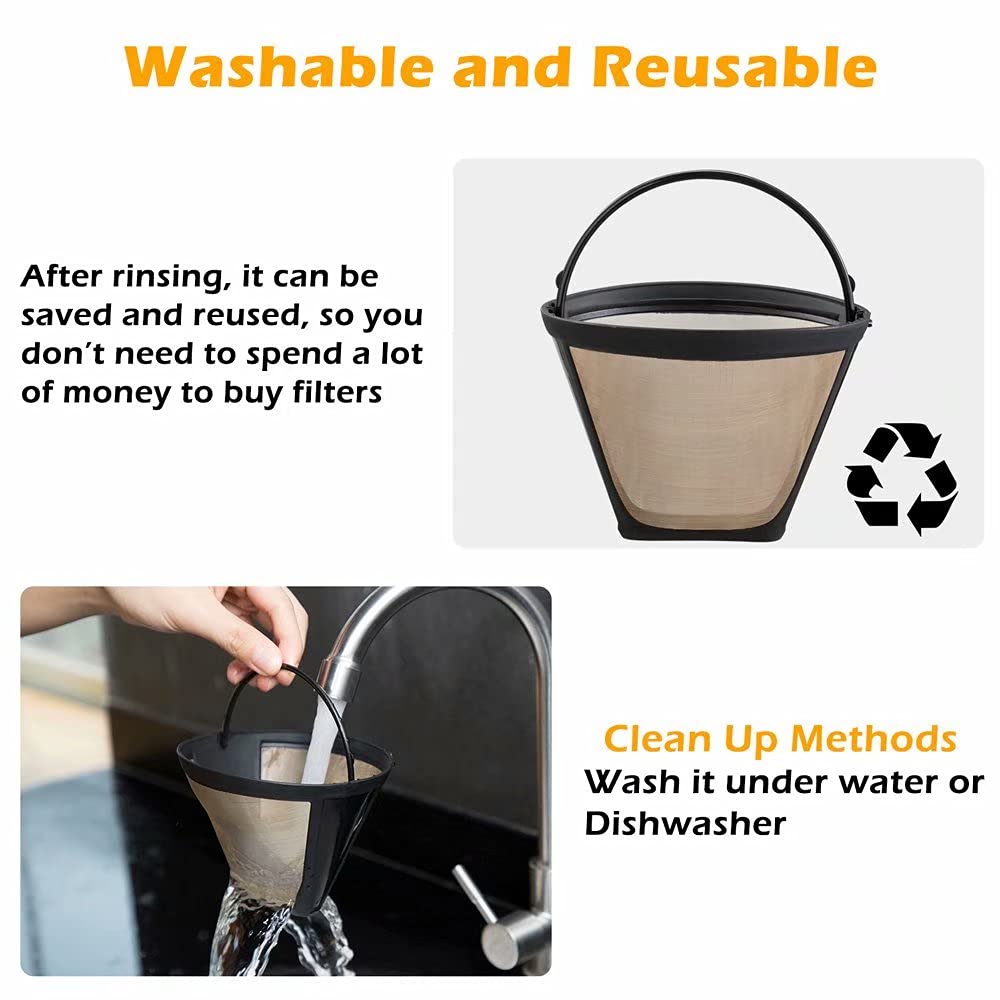 Reusable Coffee Filter, 2 Pack Basket Coffee Filters 8-12 Cup Replacement Coffee Filter with Stainless Steel Mesh Bottom, Permanent Filter for Mr. Coffee and Black & Decker Coffee Makers and Brewers
