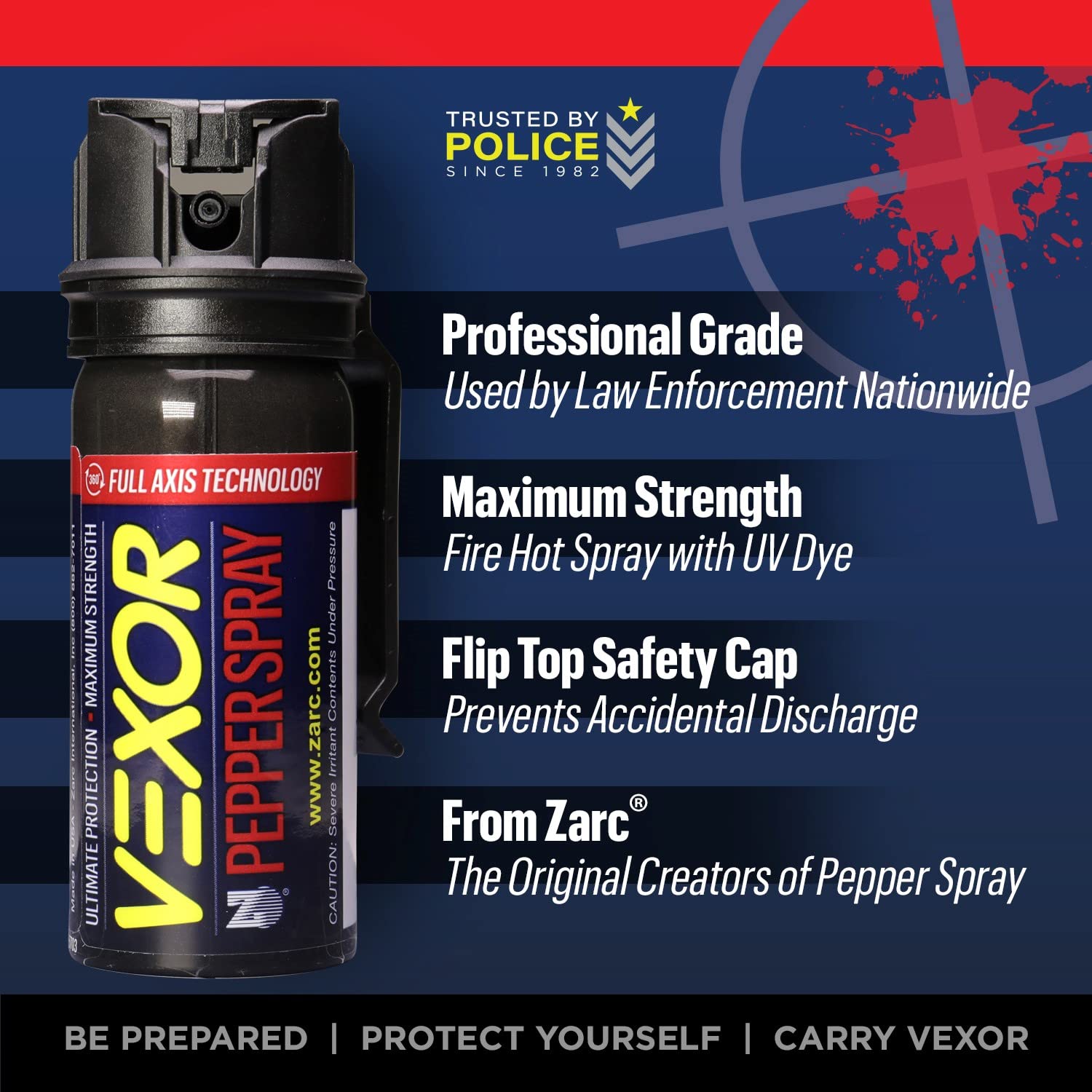 Vexor Pepper Spray w/Belt Clip for self defense - 3 Pack, Maximum Police Strength, 20-foot range, Full Axis (360°) capability, Flip Top safety for Quick and Accurate Aim, Protection for Women and Men