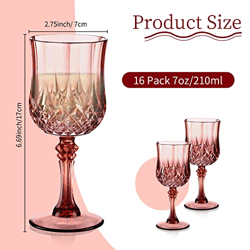 XUWAIDSGN 7oz Plastic Vintage Rose Gold Drinking Glasses Pink Wine Glasses Unbreakable Wedding Glassware Crystal Water Goblets Reusable Drinkware Vintage Champagne Flutes (24, Rose Gold)