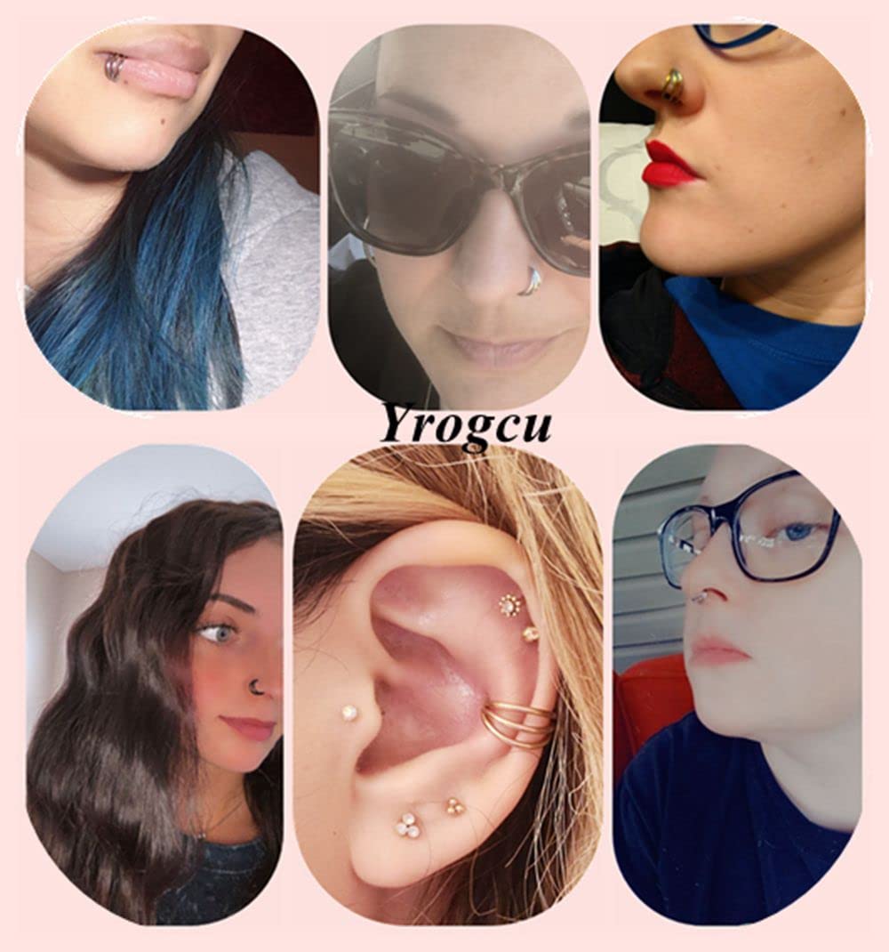 Yrogcu 16G 18G 20G 6mm7mm 8mm 10mm Stainless-Steel L-Shape Septum-Clicker Hinge Nose-Ring-Hoop-Studs:Lip Eyebow Segment Ring
