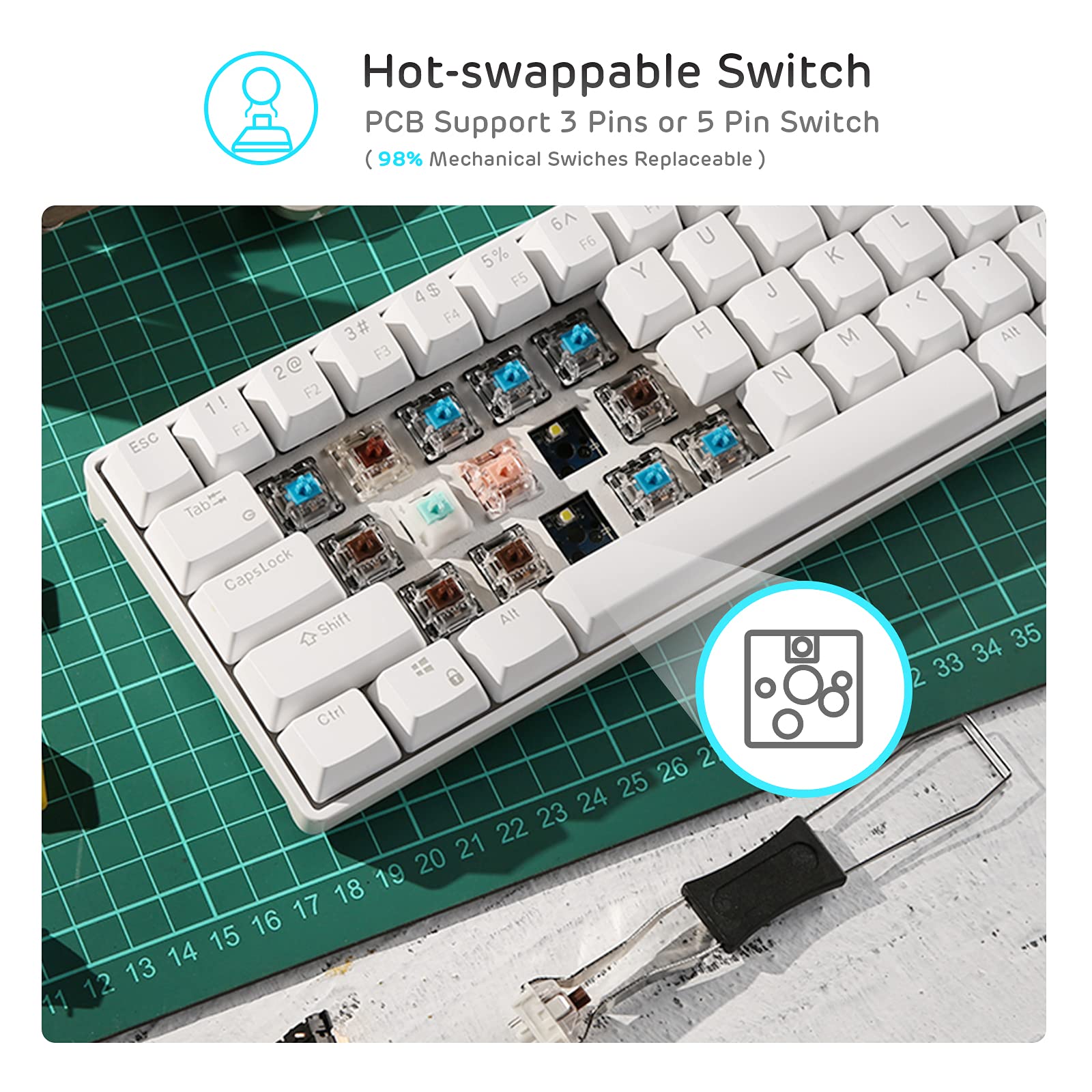 RK ROYAL KLUDGE RK68 Wireless Hot Swappable 65% Mechanical Keyboard, 68 Keys Compact BT5.0 Gaming Keyboard with Stand-Alone Arrow/Control Keys, Tactile Brown Switch