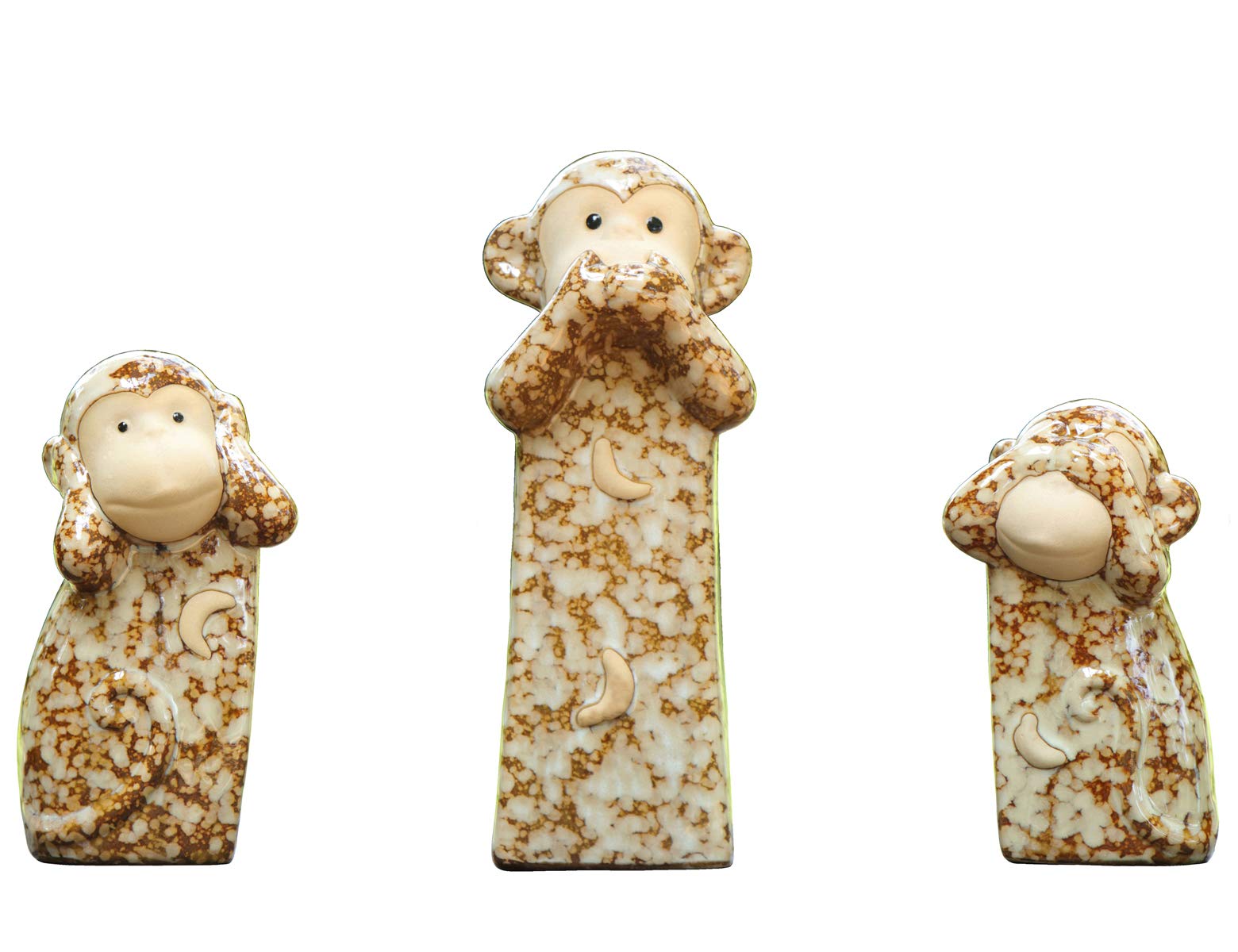 Rmdusk Hear See Speak No Evil Monkey Figurines, Ceramic Animal Statues Sculptures, Home Garden Décor Gift (Set of 3)