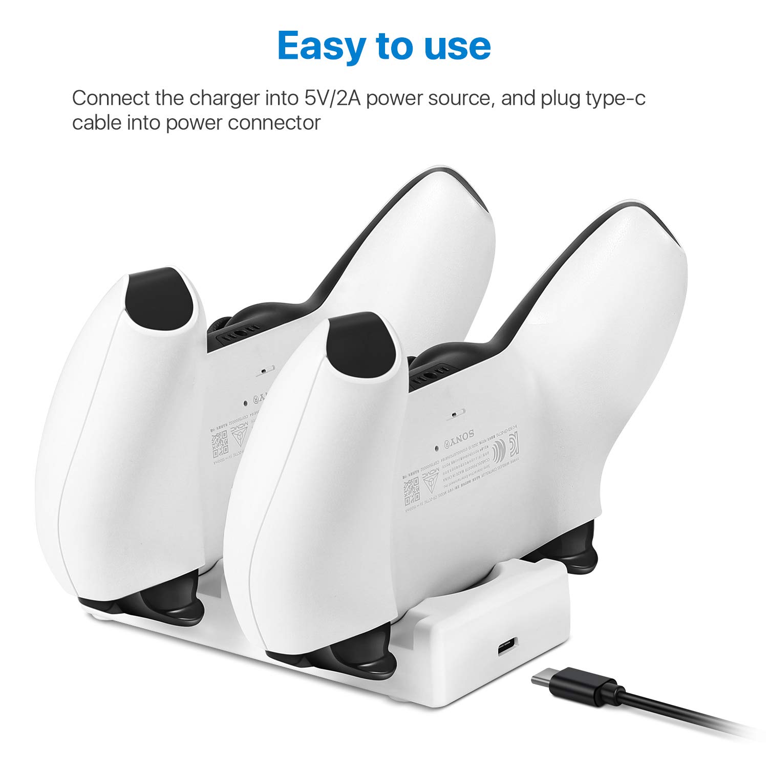 TNP PS5 Dual Charging Docking Station Charger Compatible with Sony PlayStation 5 Official Dualsense Wireless Controller, Fast Charge Port Dock Stand Accessories with USB-C Cable Cord LED Indicator
