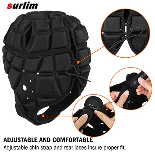 Surlim Rugby Soft Helmet Soccer Headgear Scrum Cap 7v7 Flag Football Headguard for Adult Large (Black)