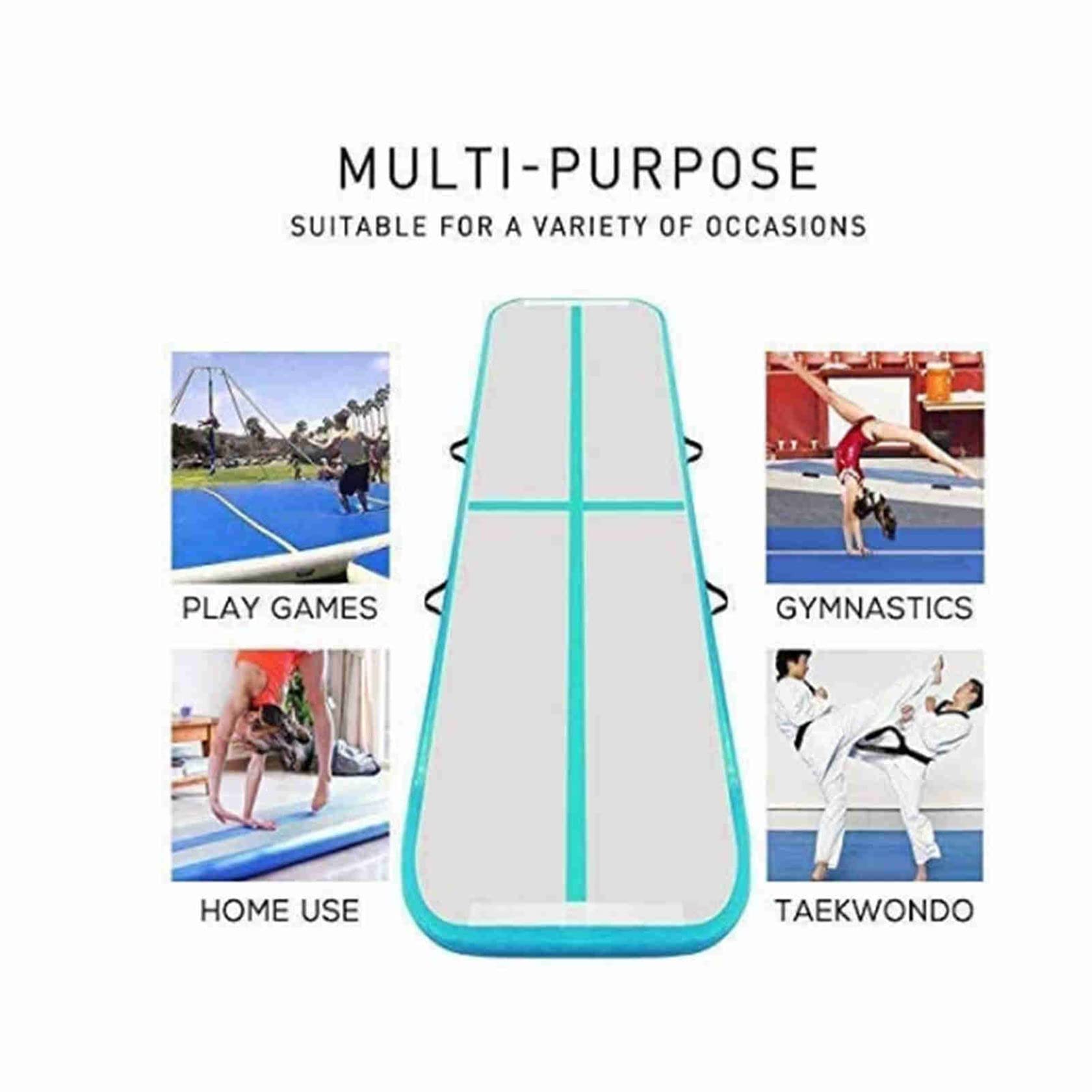 YUEBM Inflatable Air Gymnastics Mat Training Mats Gymnastics Tracks?3.3ft/6.6ft/9.8ft with Electric Air Pump for Home Use/Training/Cheerleading/Yoga (Green,3*1*0.1m)
