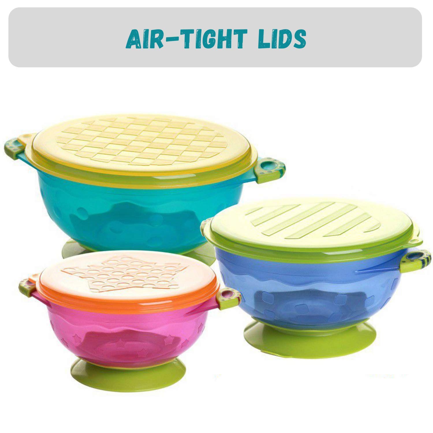 Silikong Suction Bowls for Toddlers, BPA Free, Dishwasher and Microwave Safe. Stay Put Dishes for Kids, Babies and Infants. 3 Pack