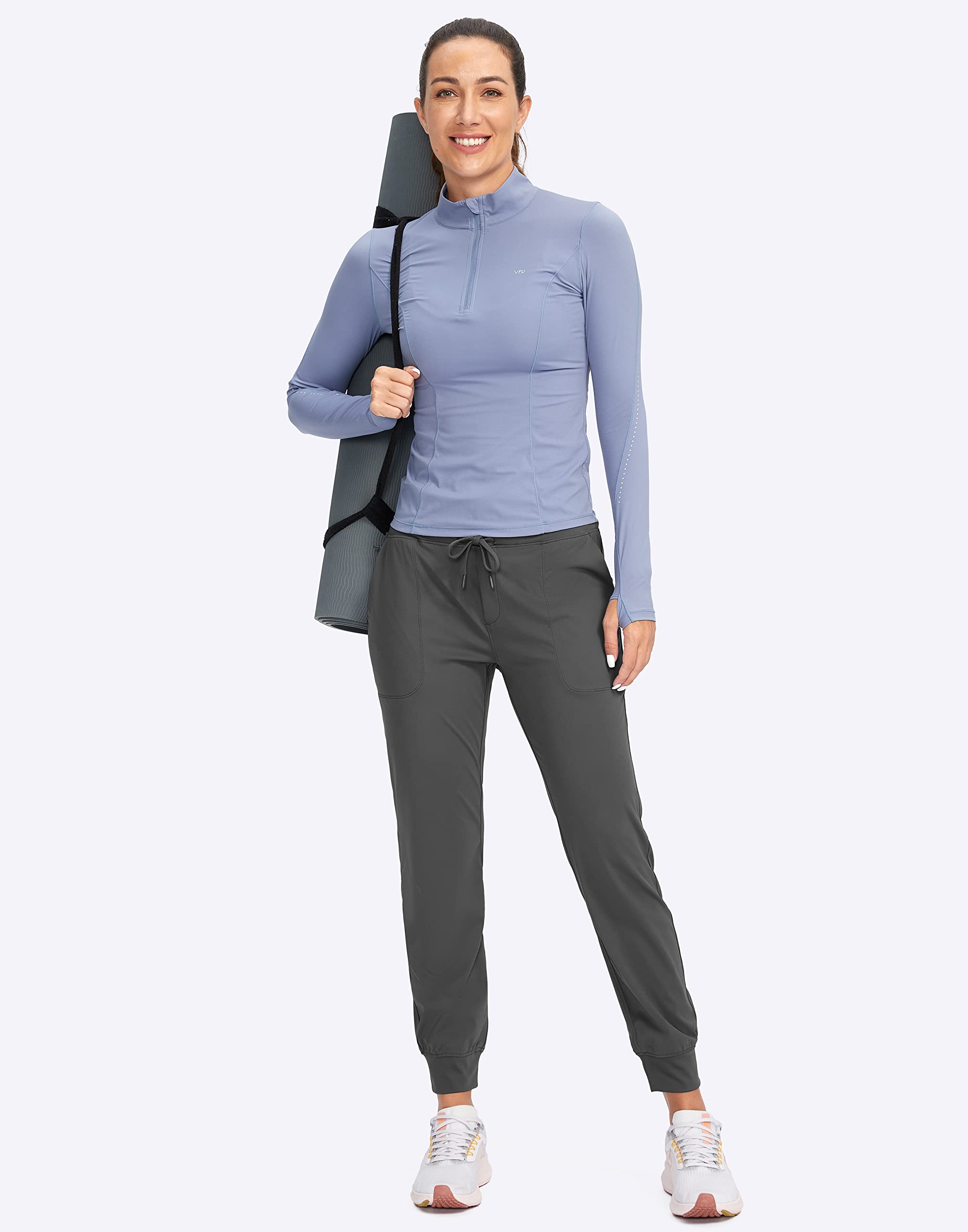 Women's Joggers High Waisted Athletic Sweatpants with Zipper Pockets Tapered Workout Lounge Pants for Women(Dark Grey, XS)