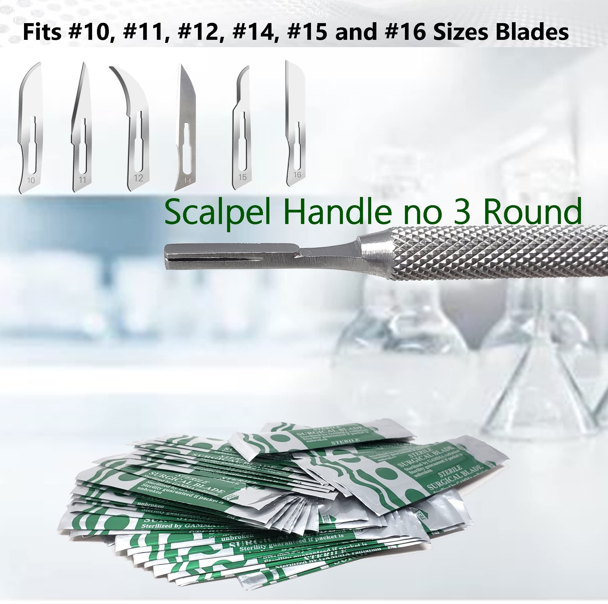 Scalpel Handle #3 Round Stainless Steel Knife, Blade Holder with Knurled Grip Fits Blades No 10-16 for Precise Cutting, Student Educational-Use Biology Labs, DIY Crafts, Model Making, Repairs + More