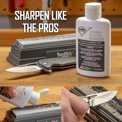 Smith's HON1 Honing Solution - 4oz Bottle - Lubricate Sharpening Stones - Built-In Stone Cleaning Agents & Rust Inhibitors - Oil for Tool & Knife Sharpening Stone - Prevents Clogged Pores