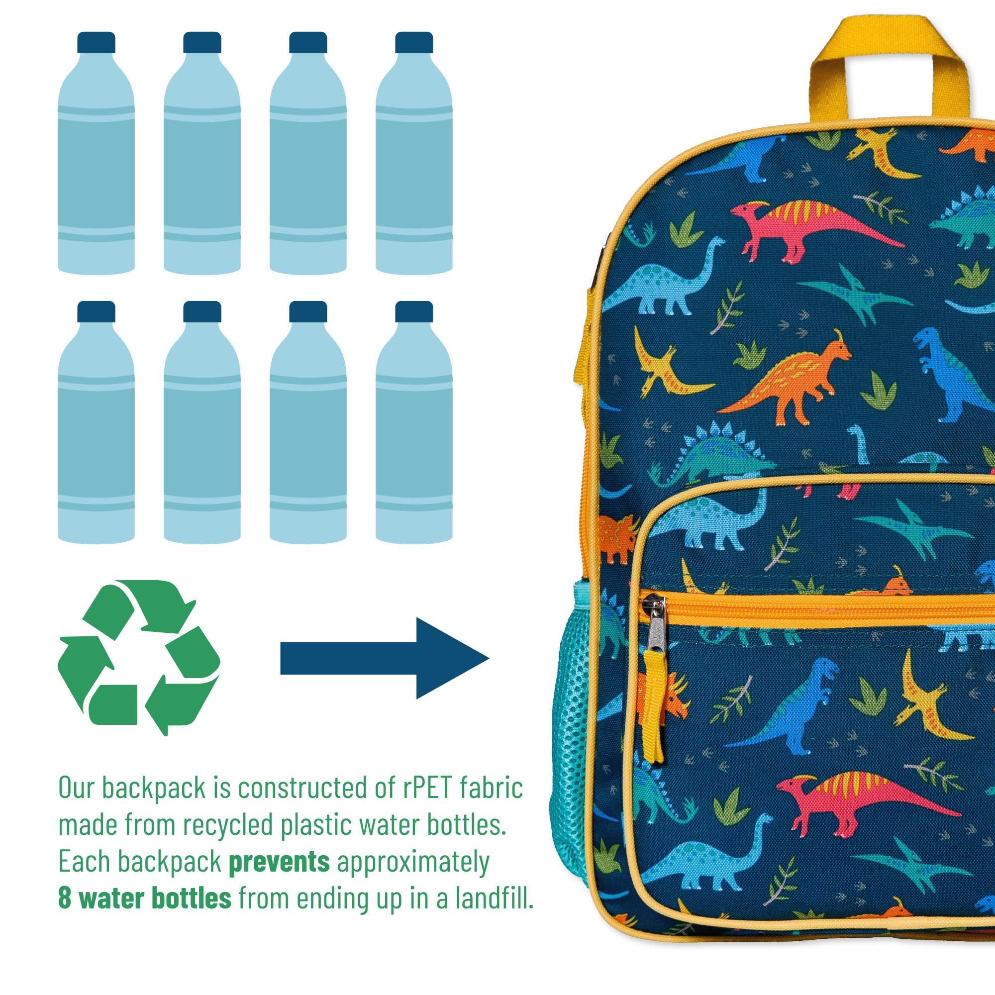 Wildkin Kids Eco Backpack for Boys & Girls, Perfect for Elementary Recycled Backpack, Features Padded Back & Adjustable Strap, Ideal for School & Travel Backpacks for Kids (Jurassic Dinosaurs)