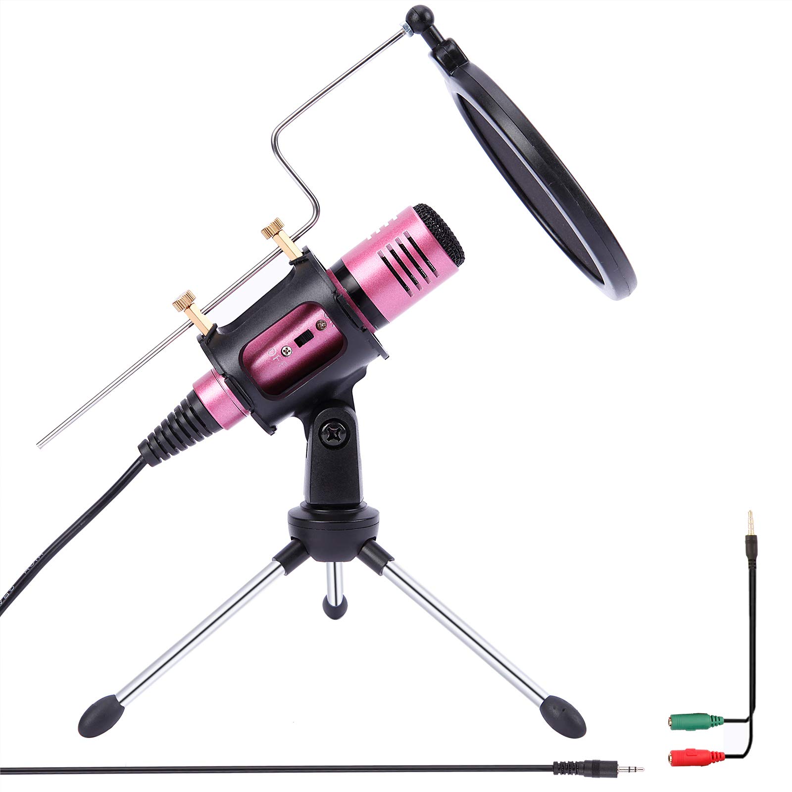 TKOAIY 3.5mm Mini Streaming Microphone for PC, Laptop, Mobile, Ipad, MAC, Windows,for Recording, Podcast, Online Chatting, YouTube(Pink)
