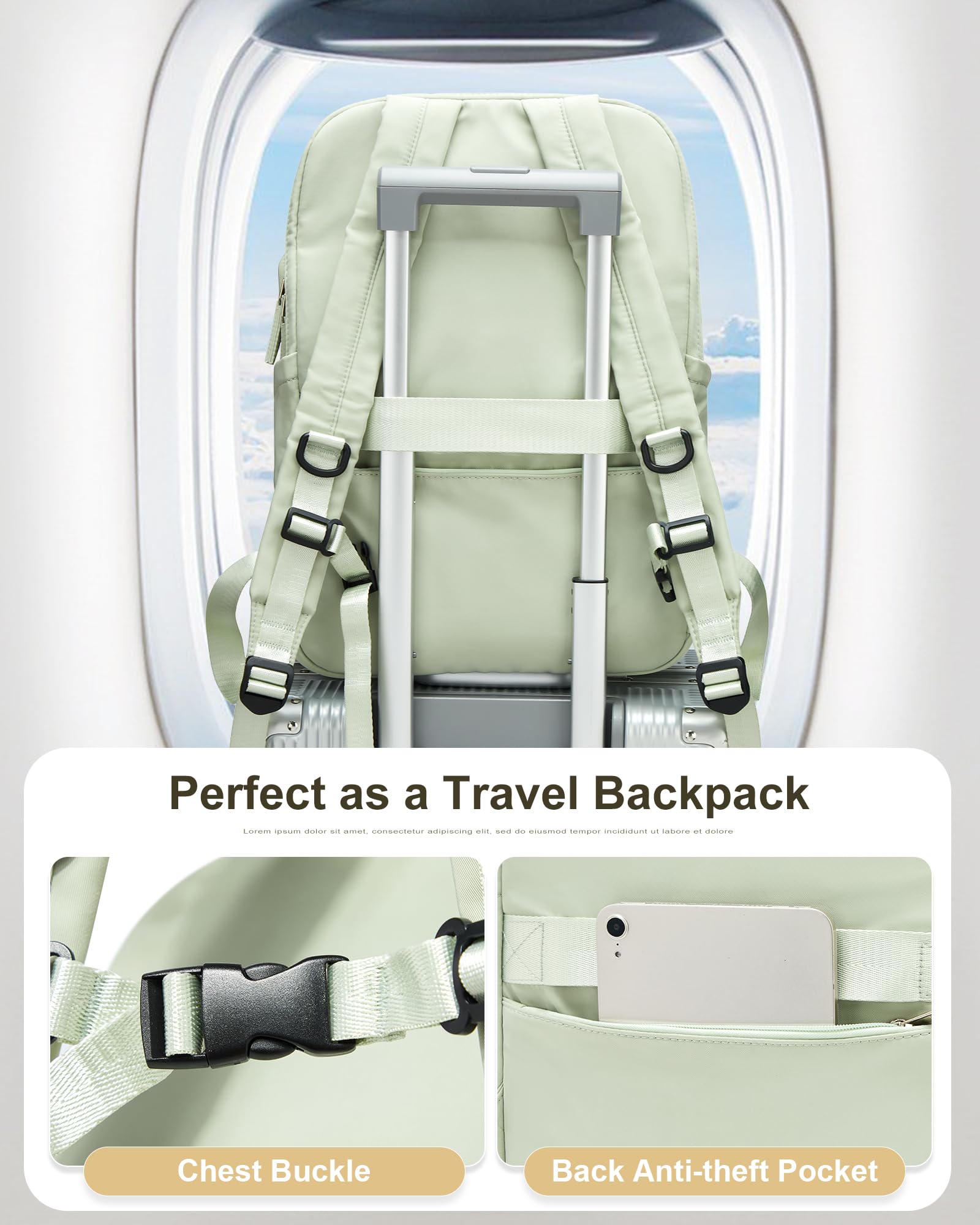 suratio Laptop Backpack for Women Gym Backpack Casual Daypack Backpacks Travel Backpack for Traveling on Airplane Work Backpack for Men Lightweight Computer Backpack College Teacher Backpack Bag Green