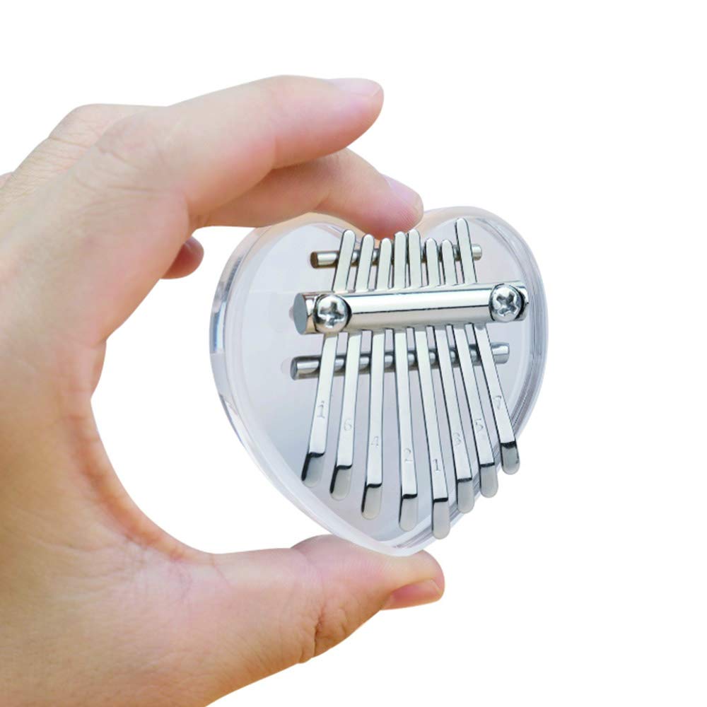 Yahpetes Thumb Piano Mini Kalimba 8 key Crystal Thumb Piano Heart Shape Transparent Finger Piano Marimba Musical Good Accessory Pendant Gift for Beginner(8 Keys Thumb Piano)