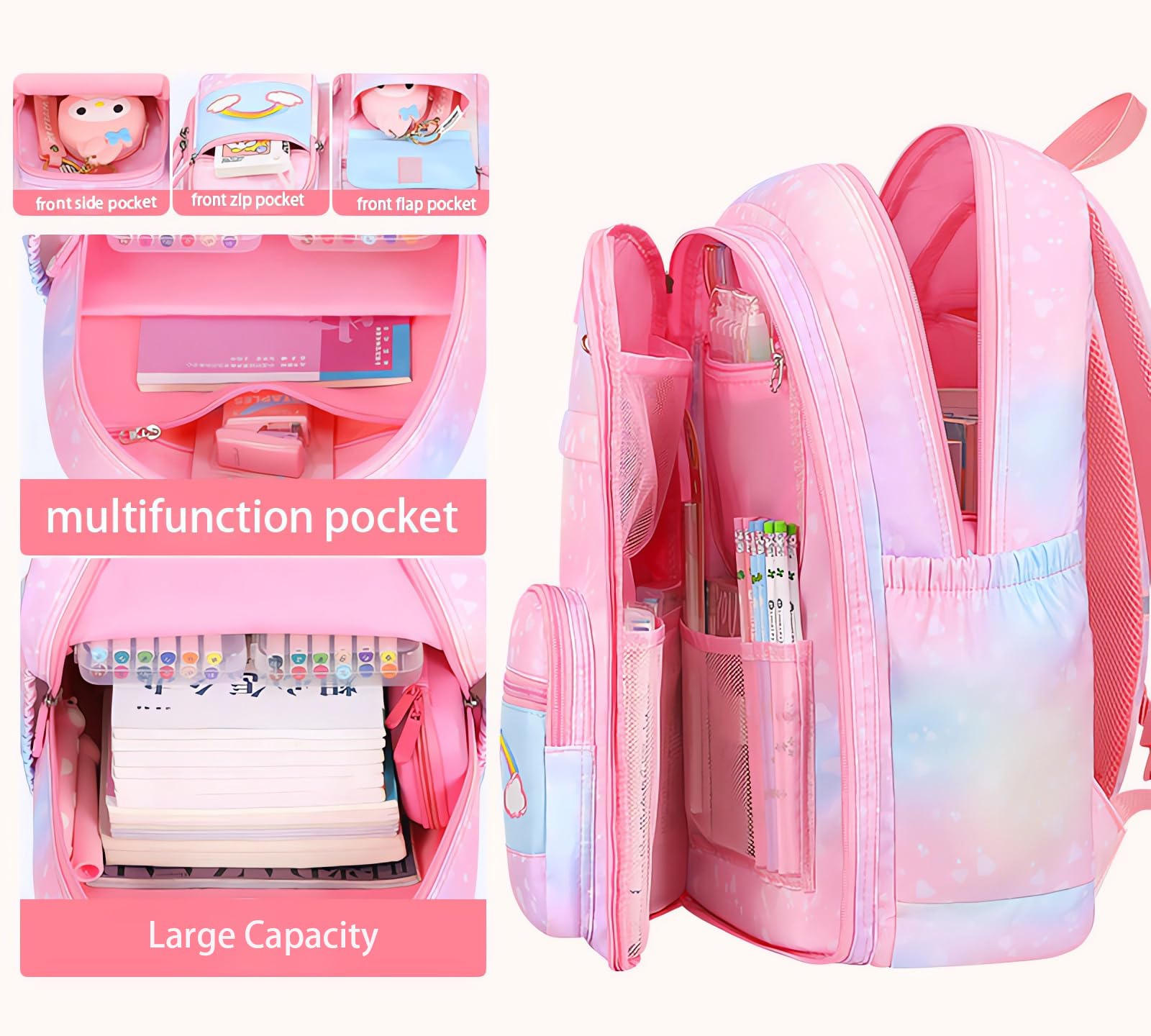 Uamdrup Purple Rainbow Unicorn Backpack For Girl,16Inch Waterproof Lightweight Durable Elementary Schoolbag With Pencil Case Tote Bag
