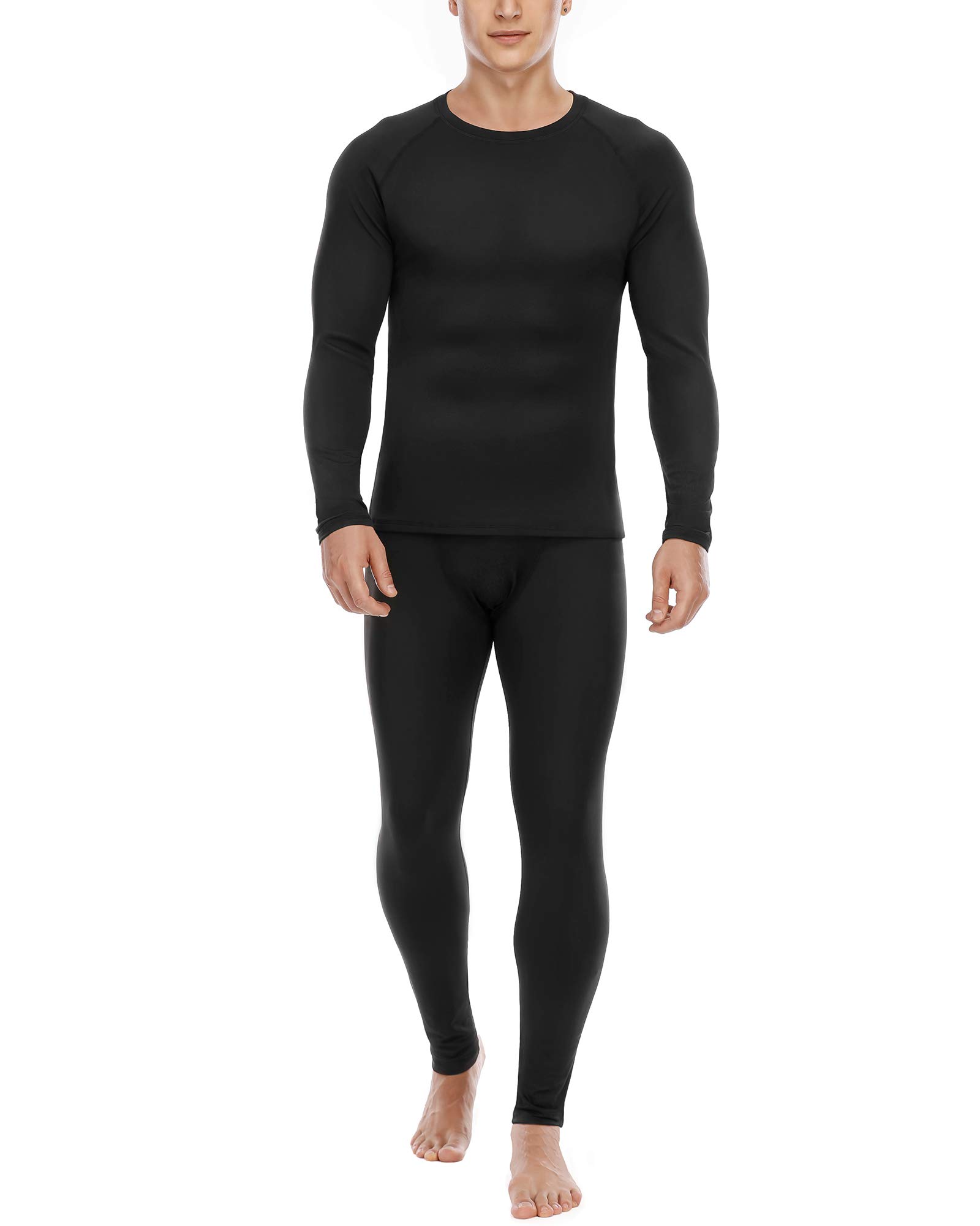 Roadbox Thermal Underwear for Men Microfleece Lined Long Johns Top and Bottom Set Black