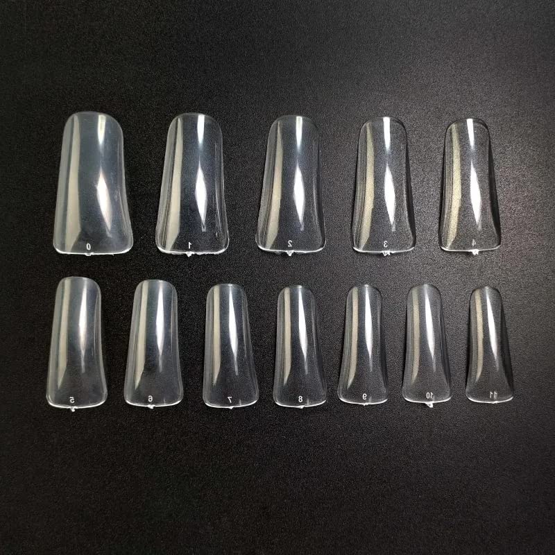 SINOKAME 500 Pcs Duck Nail Tips Half Cover,Clear Duck Fan Flare Nail Tips for Acrylic Nails,Wide French False Nail Tips Y2K Vibe With Random Charms,10 Sizes
