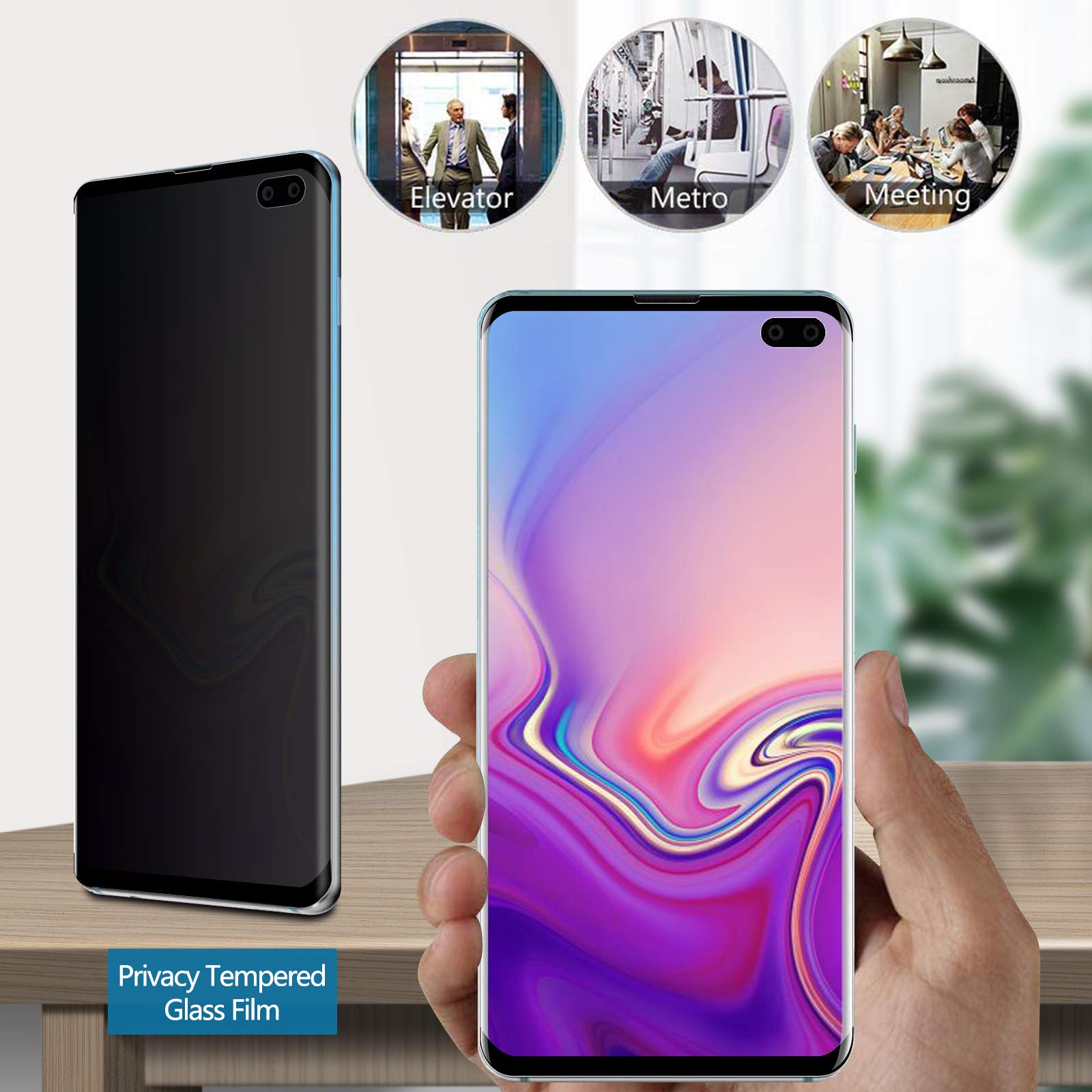 SURBUID Galaxy S10 Plus Privacy Screen Protector, Tempered Glass [Not for Galaxy S10] [Does Not Support Fingerprint Unlock] [Edge Glue] Case Friendly 3D Touch Screen Protector for Galaxy S10 Plus