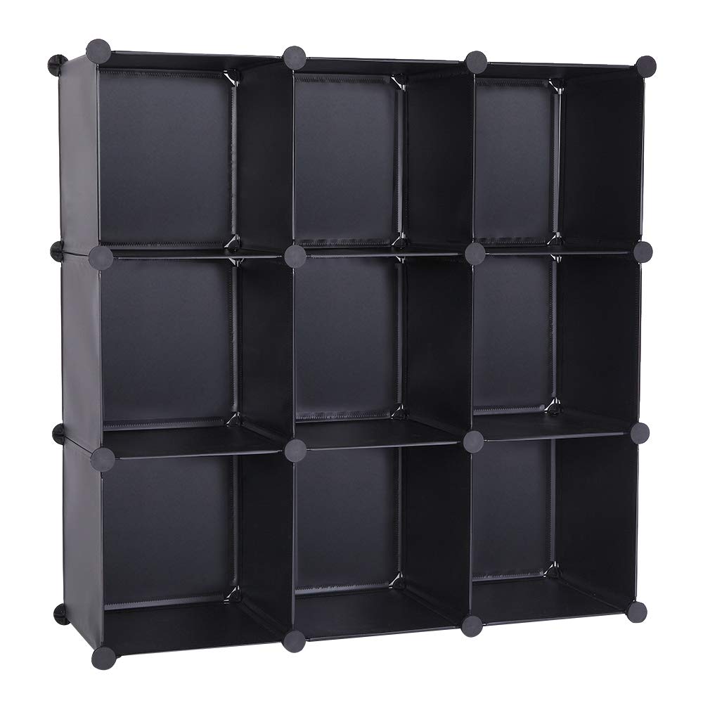 VINGLI Cube Storage, 9 Cubes Organizer Shelves Plastic Closet Cabinet, DIY Modular Storage Cube Organizer w/Hammer for Bedroom Living Room Office, Black