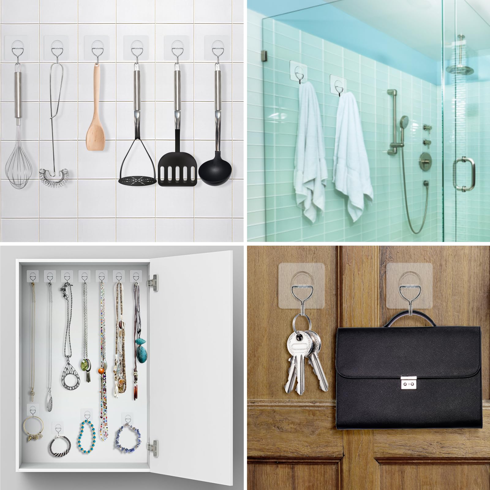 Willtok 12PCS Premium Adhesive Hooks, Stainless Steel No-Tools Adhesive Hooks for Hanging Heavy Duty, Sticky Adhesive Hook with Strong Holding for Decoration/Organization