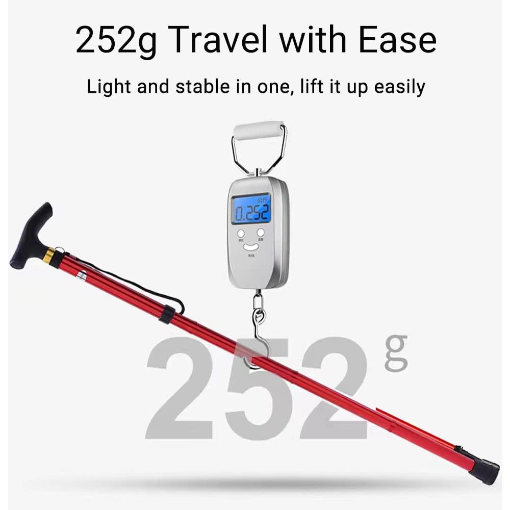 Walking Stick/Canes,Foldable, Collapsable Cane Hiking Pole Height Adjustable, Lightweight Anti-Slip for Travel Outdoor Hiking Help Balance for Men and Women Seniors(red)