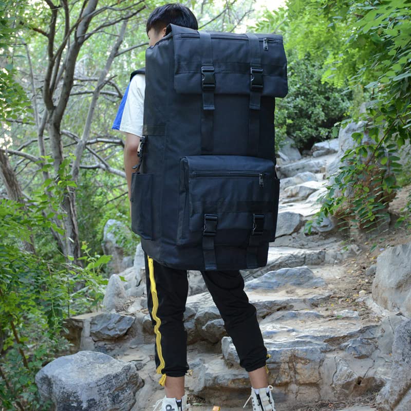 Yiouekiun 120L Camping Hiking Backpack Men Large Survival Hunting Waterproof Backpack Mountaineering Marching International Consignment Travel Toilet Backpack (Black)