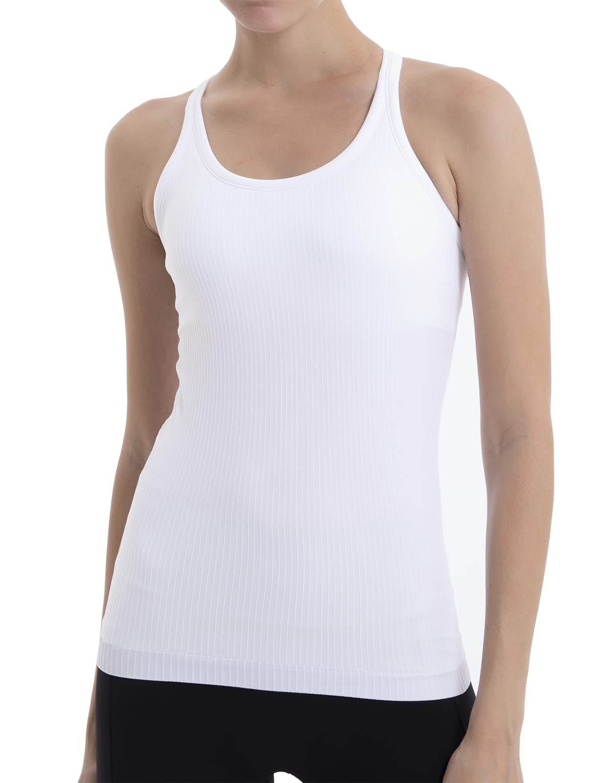 Womens Ribbed Tank Tops with Built in Bra Racerback Workout Tank Tops White
