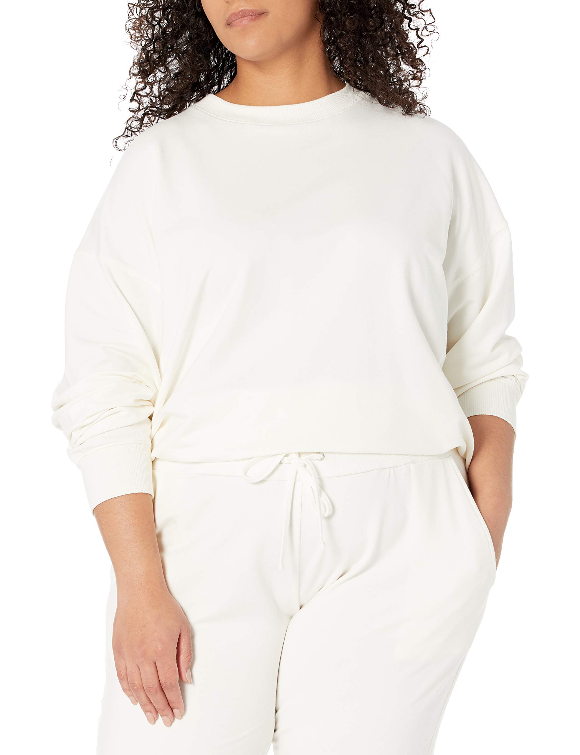 The Drop Women's Margot Loose Long Sleeve Crewneck Drop Shoulder Sweatshirt, Ivory, M